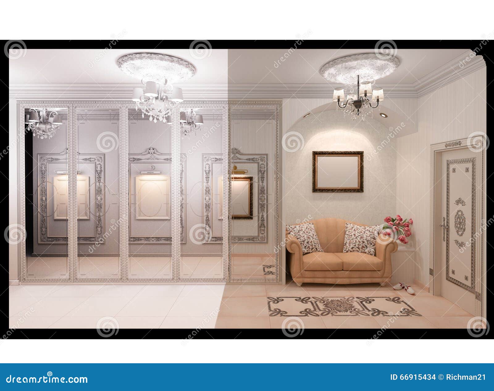 3D Illustration of the Hall in Classic Style. Stock Illustration ...