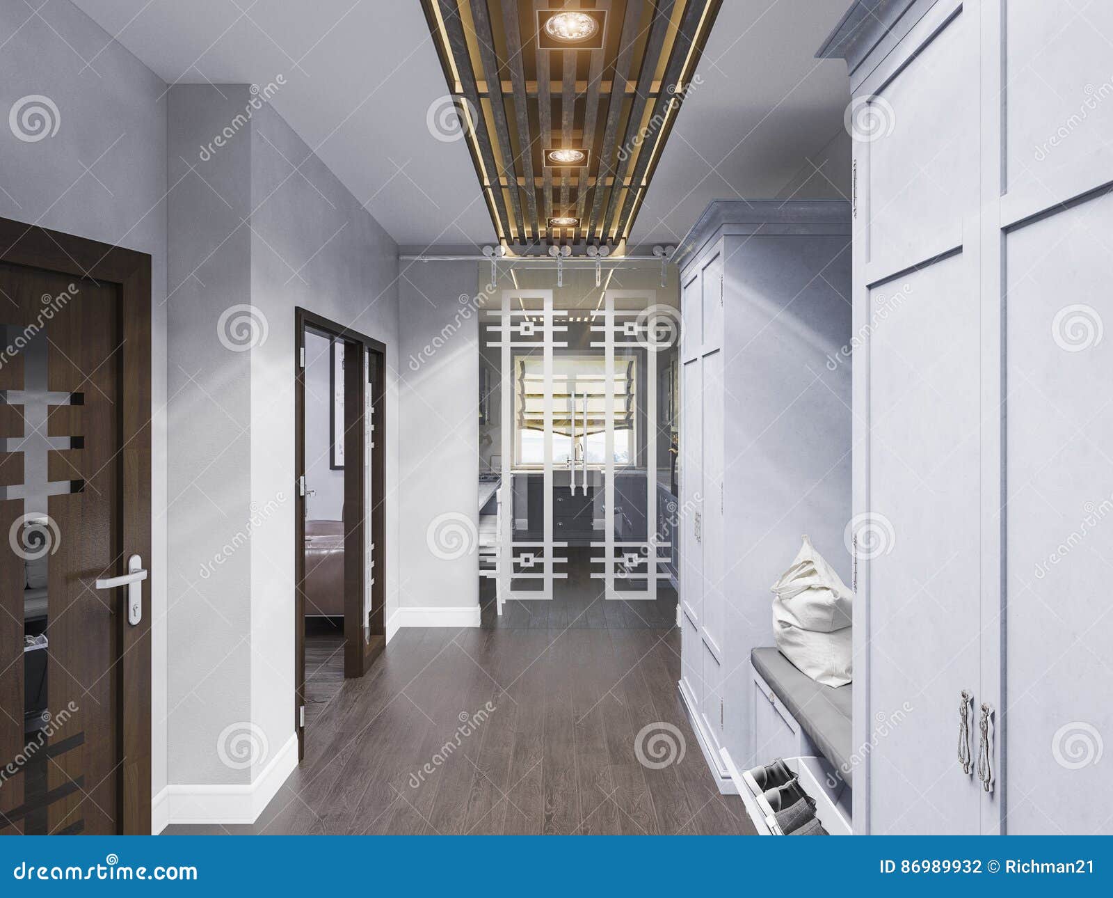 3d Illustration Hall Interior Design in Classic Style. Stock ...