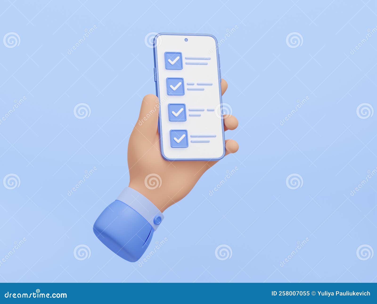 3D Illustration Hand Holding Smartphone Checklist Stock Illustration ...