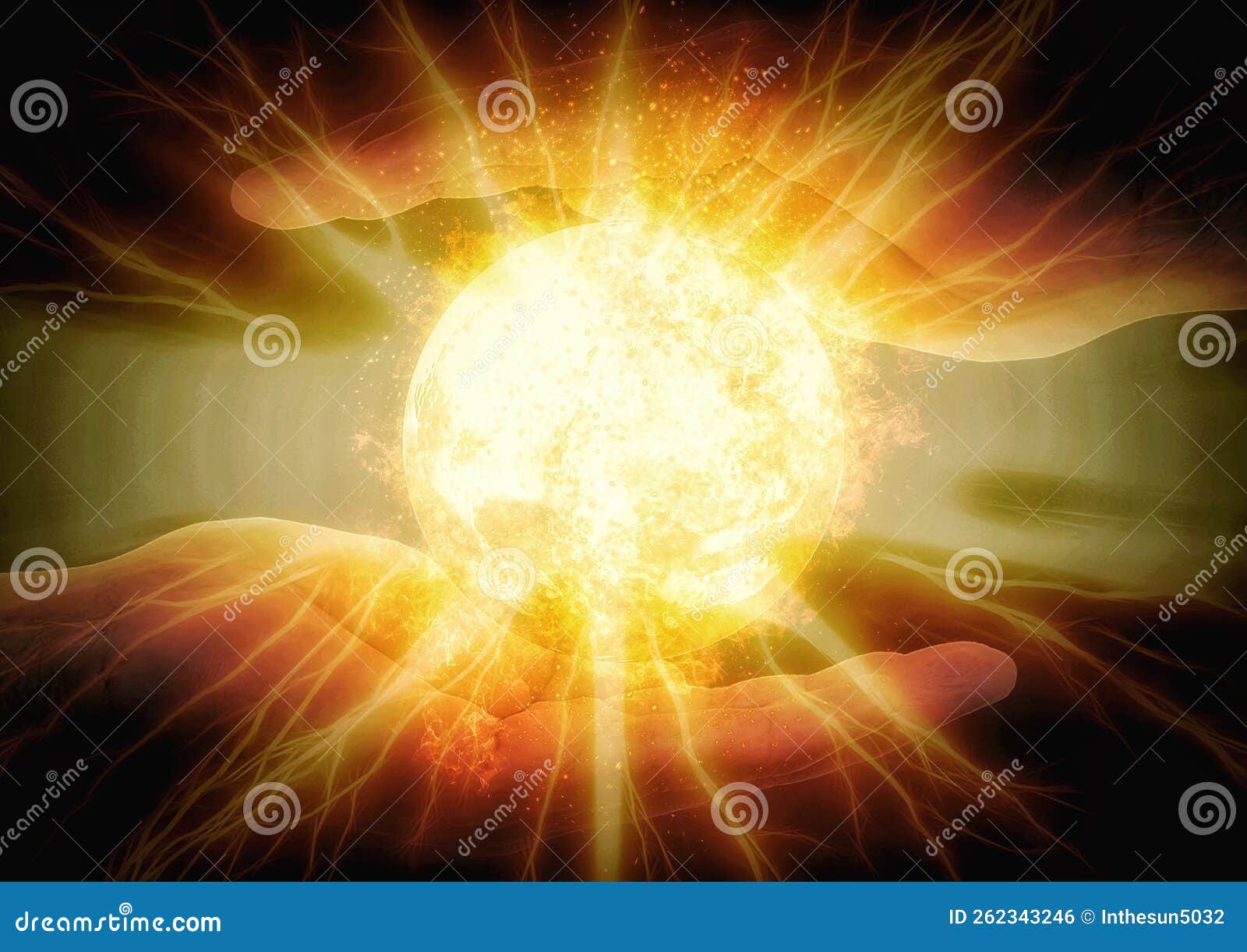 3d Illustration of Fireball Exploding with Hand Power Stock ...