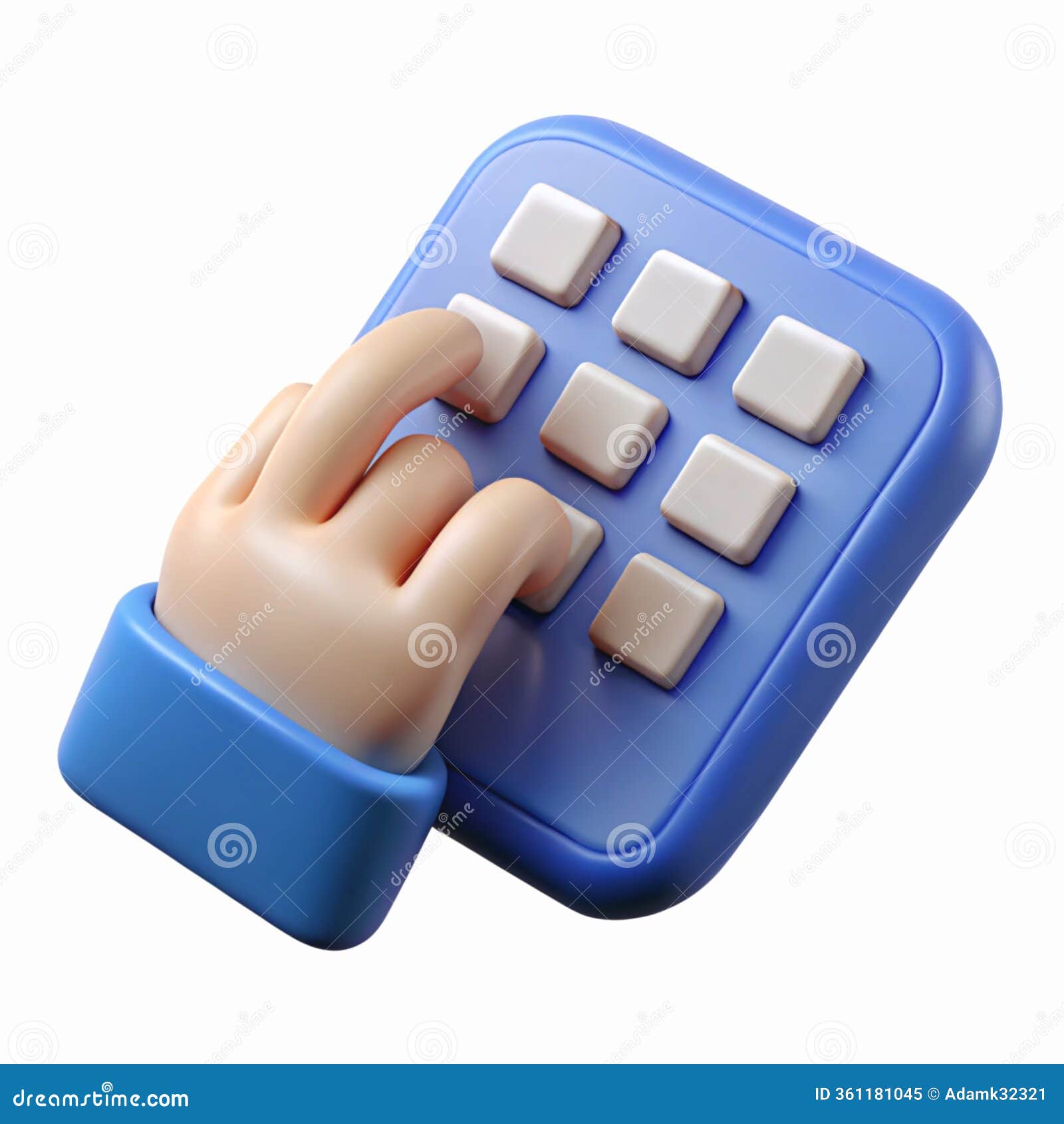 3D Illustration of Hand Pressing Keypad with Blue and White Design for ...