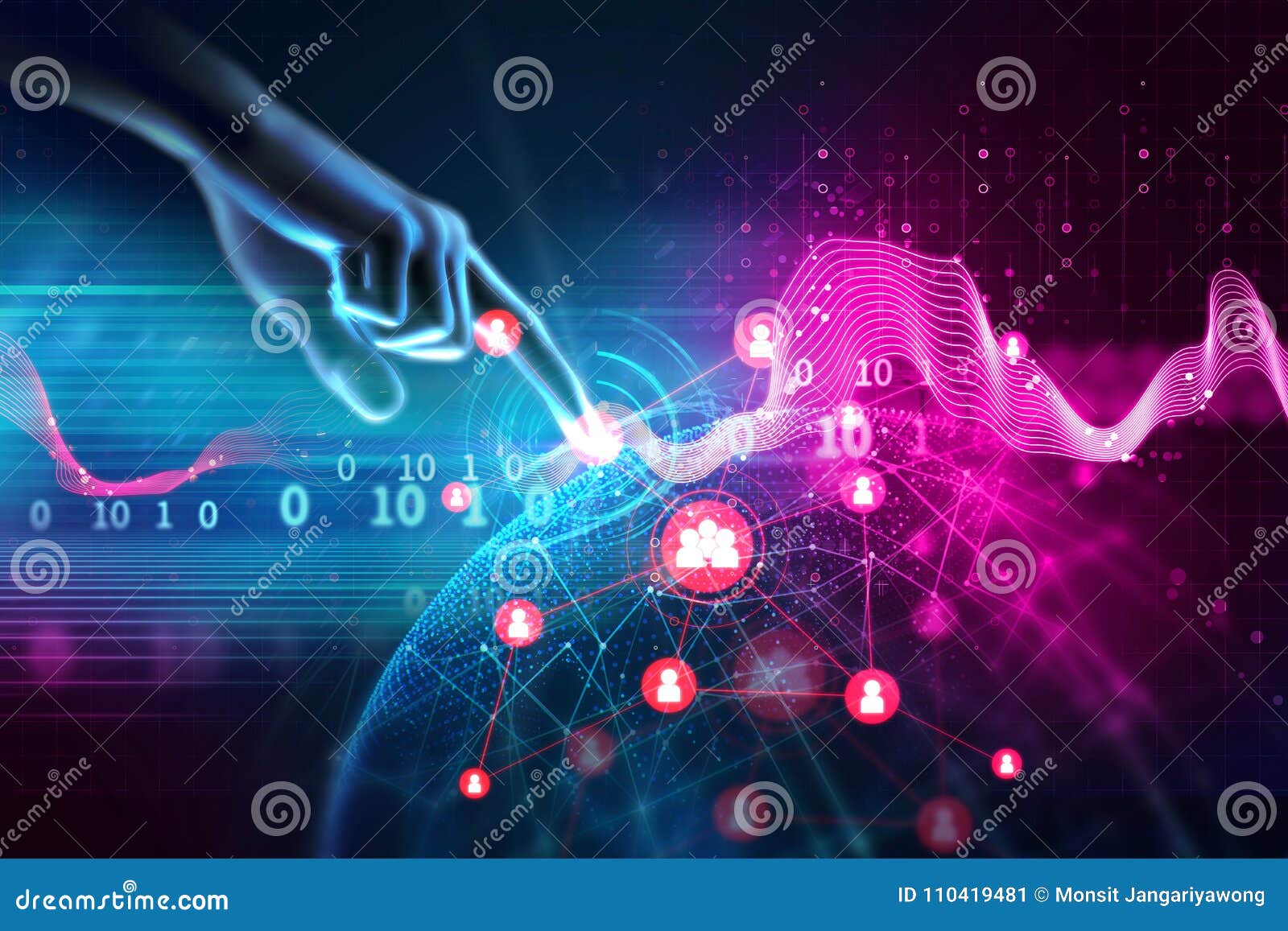 3d Illustration of Hand Touch Gesture on Futuristic Technology E Stock ...