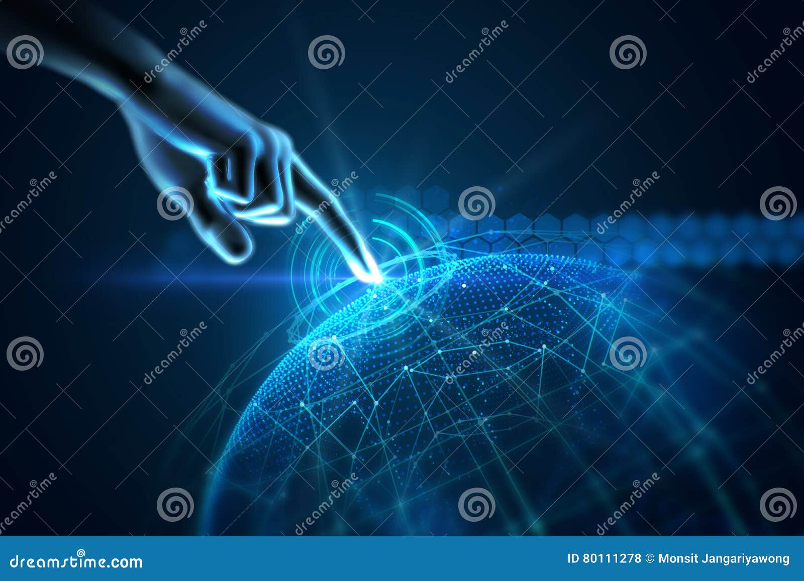3d Illustration of Hand Touch Gesture on Futuristic Technology Stock ...