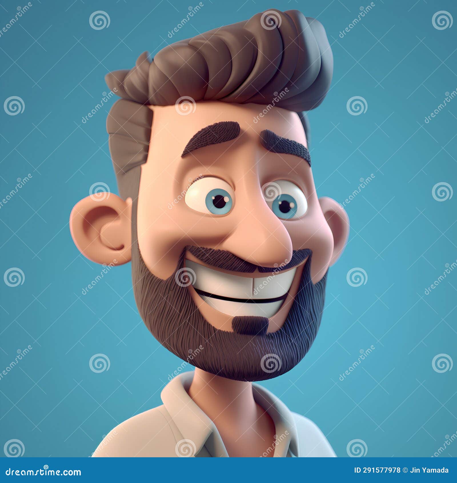 3D Illustration of a Happy Cartoon Man with Beard and Mustache. Stock ...