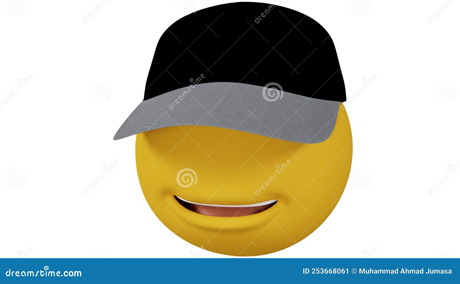 A 3D Illustration of a Happy Emoticon Wearing a Hat Stock Illustration ...