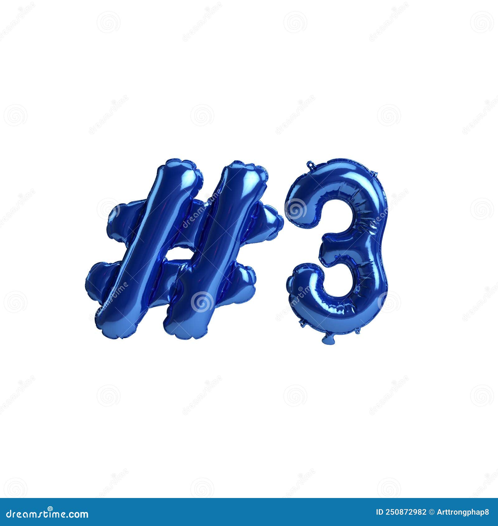 3d Illustration of 3 Hashtag Blue Balloons Isolated on White Background ...