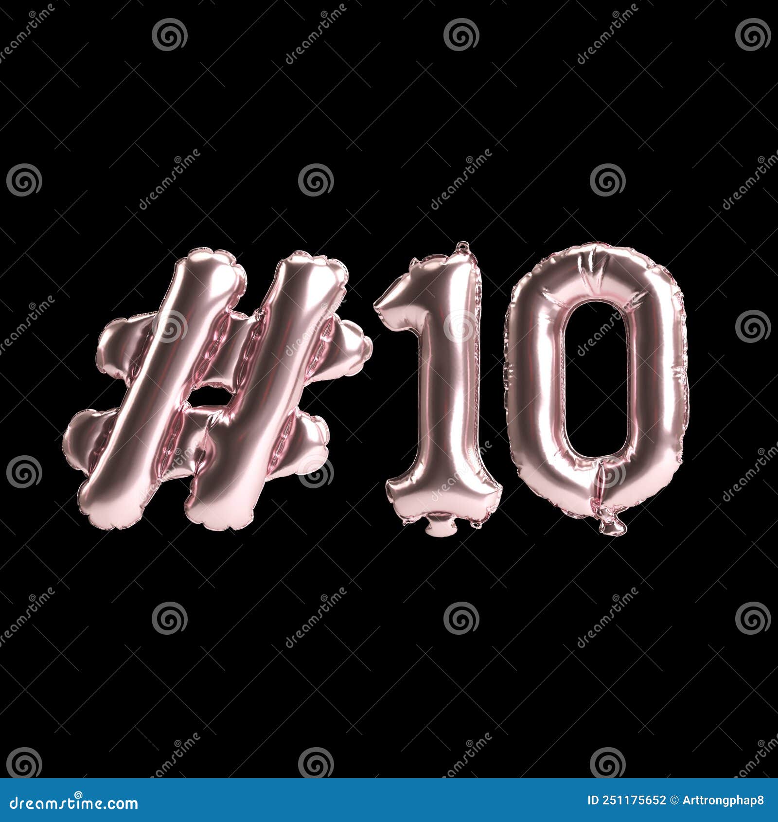 3d Illustration of 10 Hashtag Rose Balloons Isolated on White ...