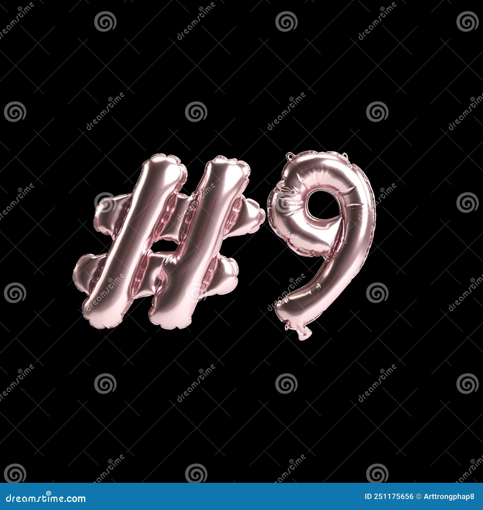 3d Illustration of 9 Hashtag Rose Balloons Isolated on White Background ...