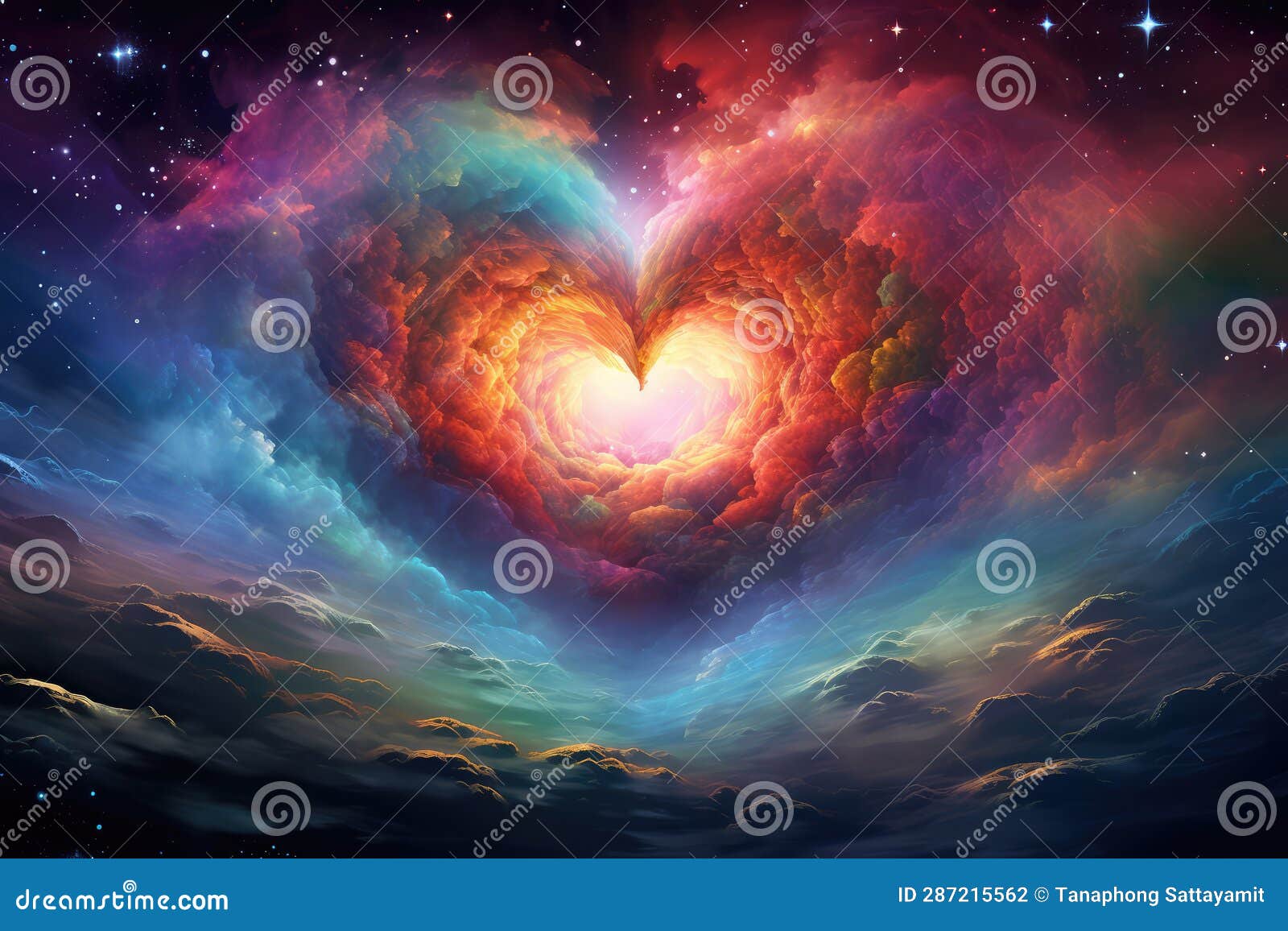 3D Illustration of a Heart in Space with Stars and Nebula Stock ...