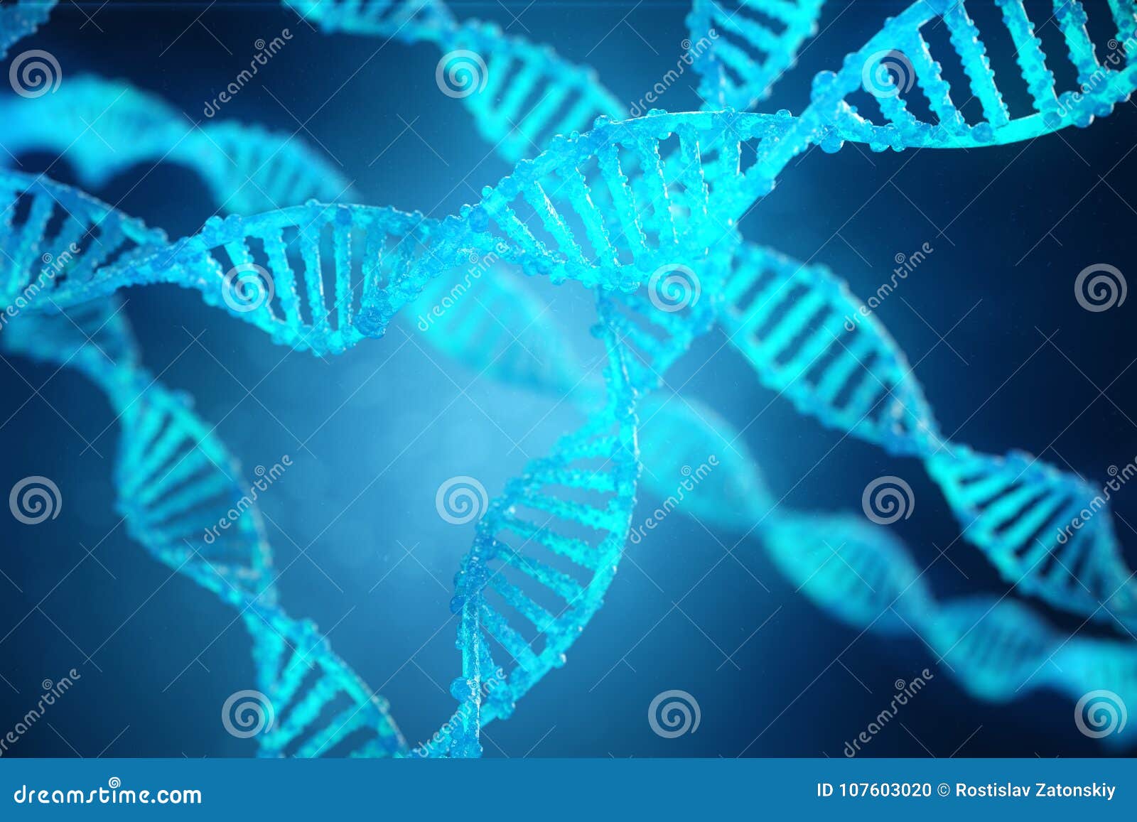 3D Illustration Helix DNA Molecule with Modified Genes. Correcting ...