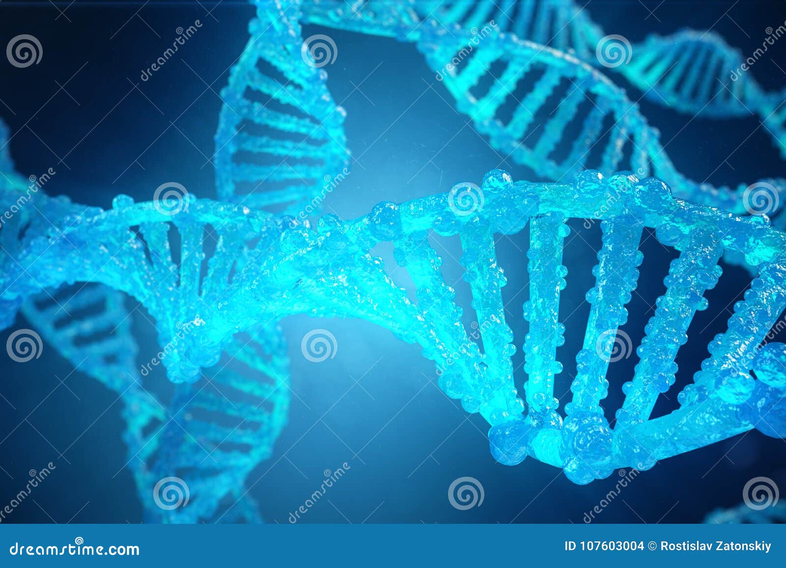 3D Illustration Helix DNA Molecule with Modified Genes. Correcting ...
