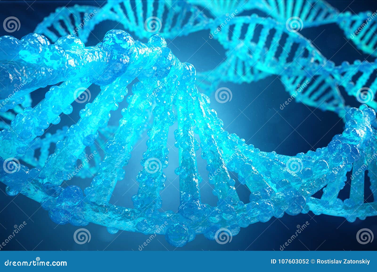 3D Illustration Helix DNA Molecule with Modified Genes. Correcting ...
