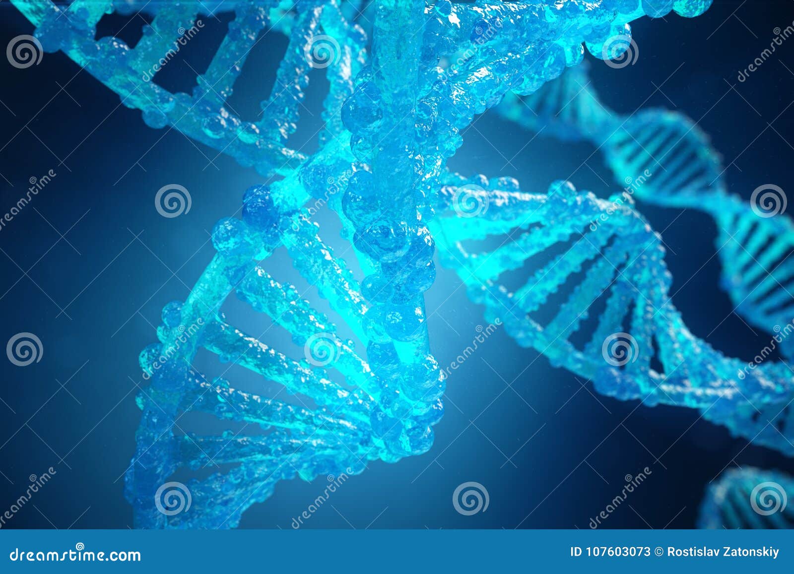 3D Illustration Helix DNA Molecule with Modified Genes. Correcting ...