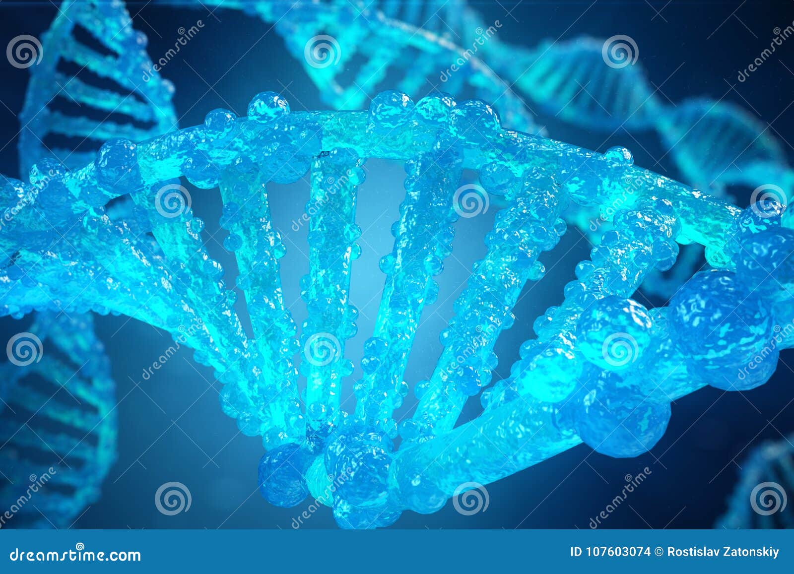 3D Illustration Helix DNA Molecule With Modified Genes. Correcting ...