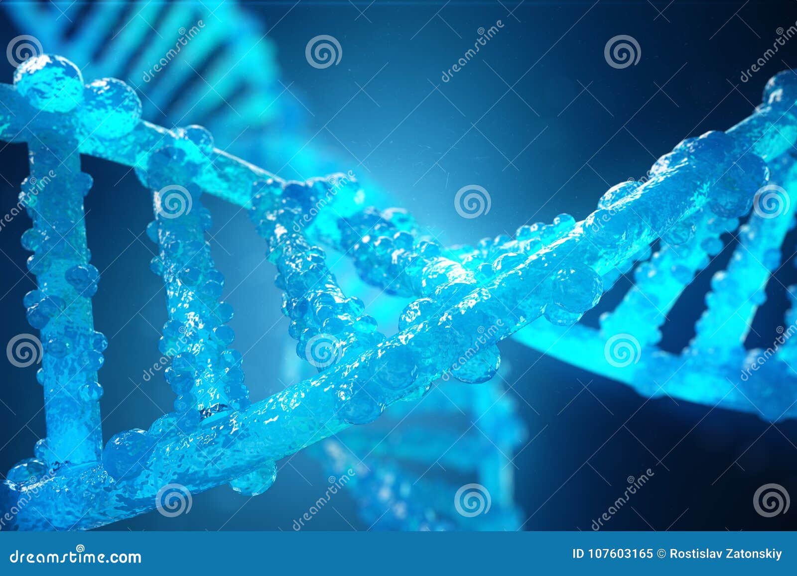 3D Illustration Helix DNA Molecule with Modified Genes. Correcting ...
