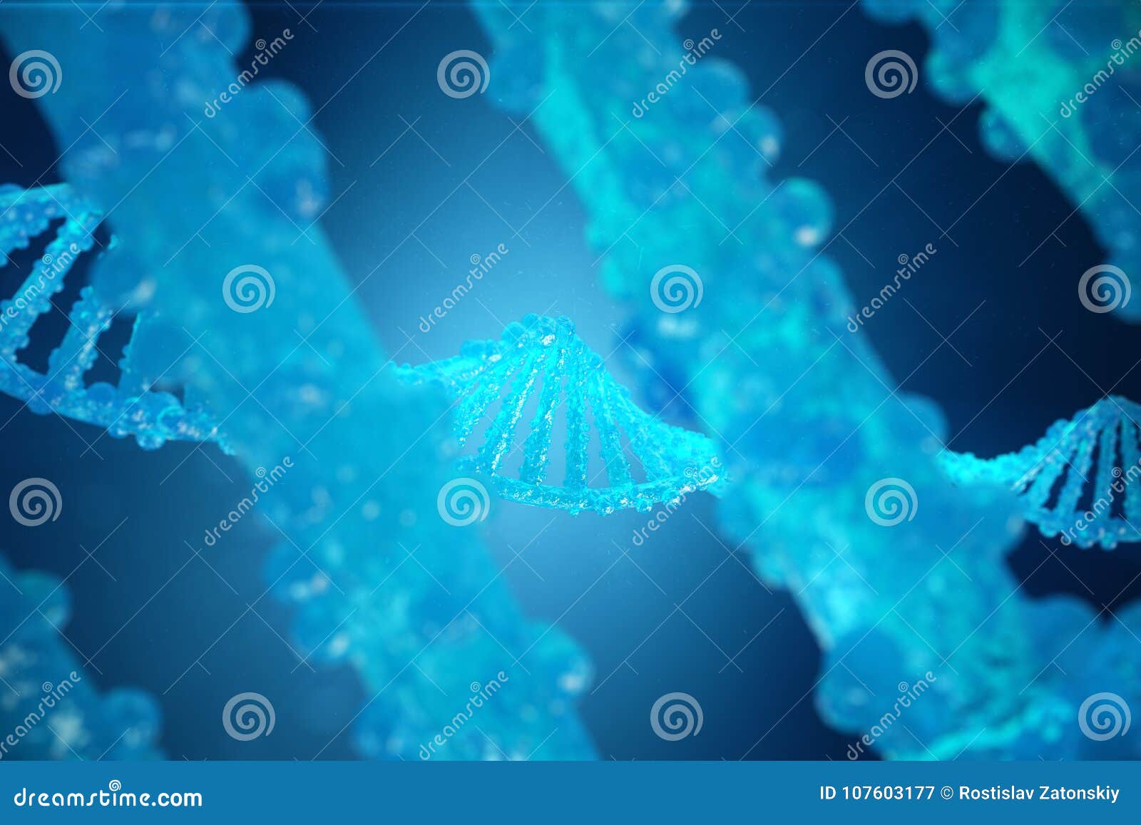 3D Illustration Helix DNA Molecule with Modified Genes. Correcting ...