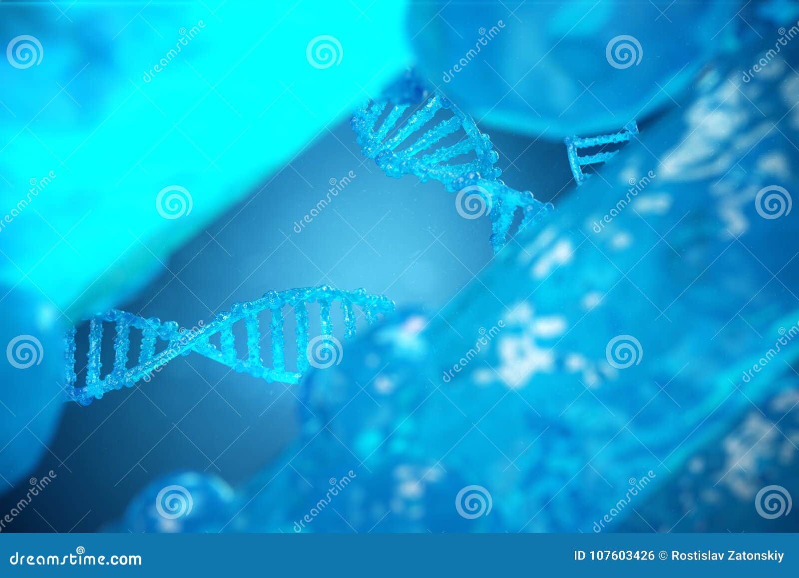3D Illustration Helix DNA Molecule with Modified Genes. Correcting ...