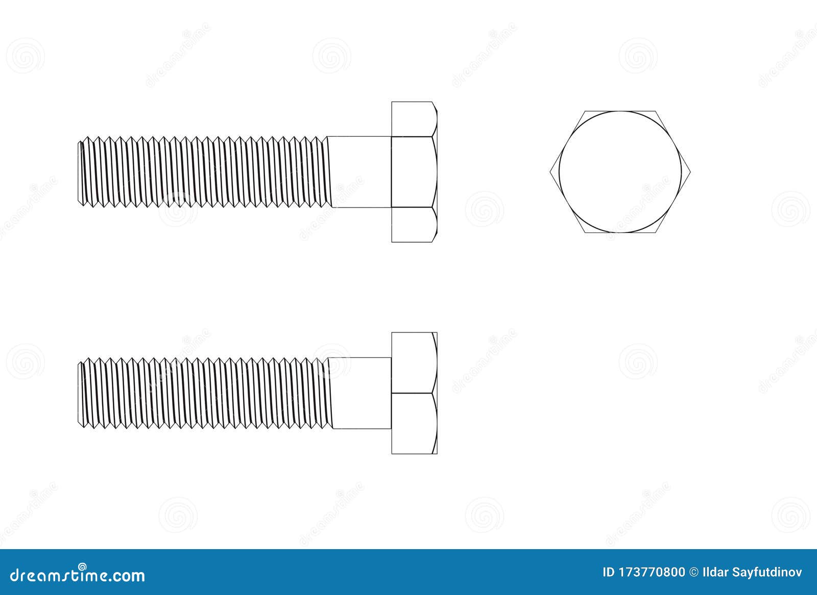 3d Illustration of Hex Bolt Stock Illustration - Illustration of ...