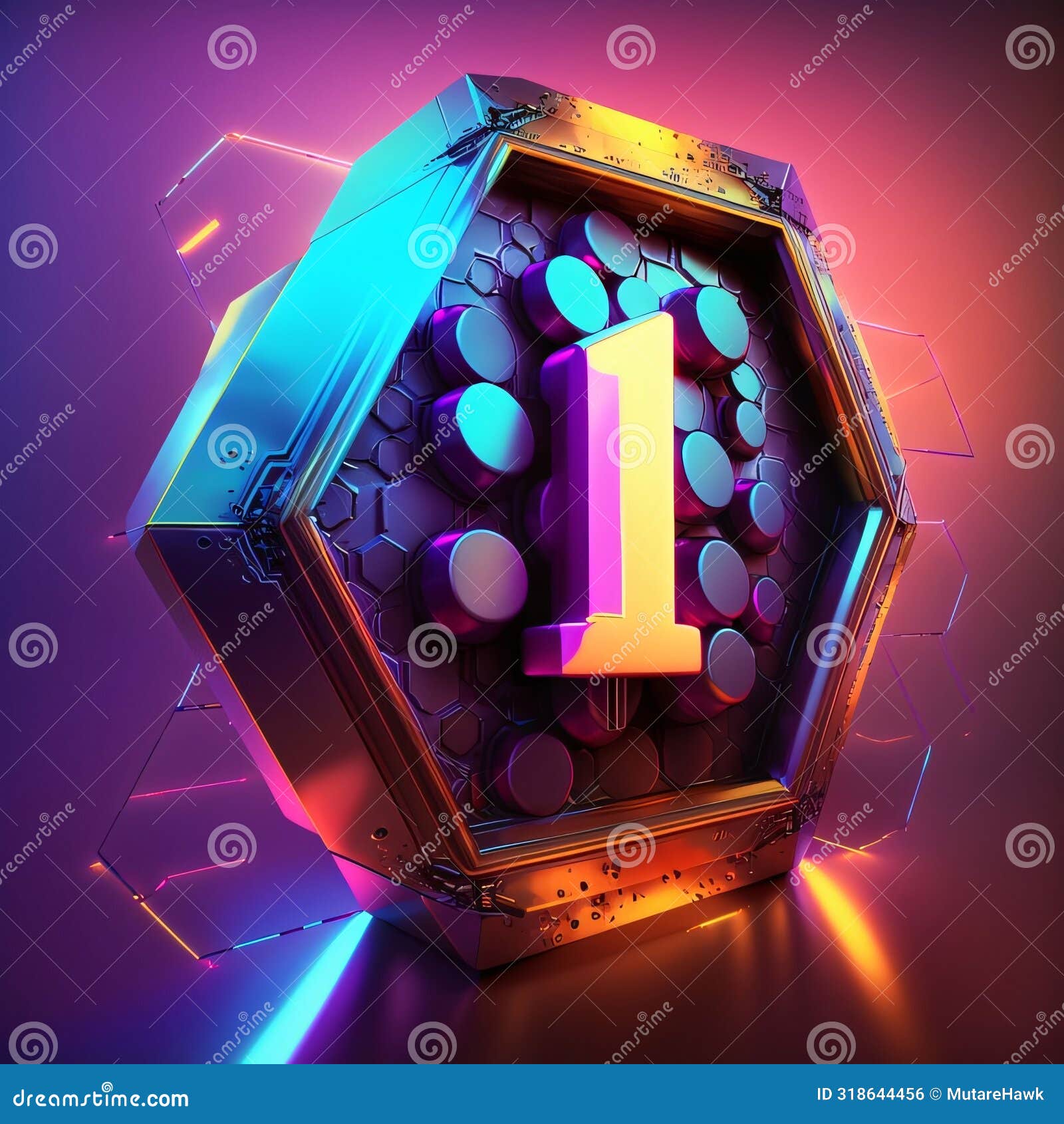 3d Illustration of a Hexagon with the Number One in it Stock ...