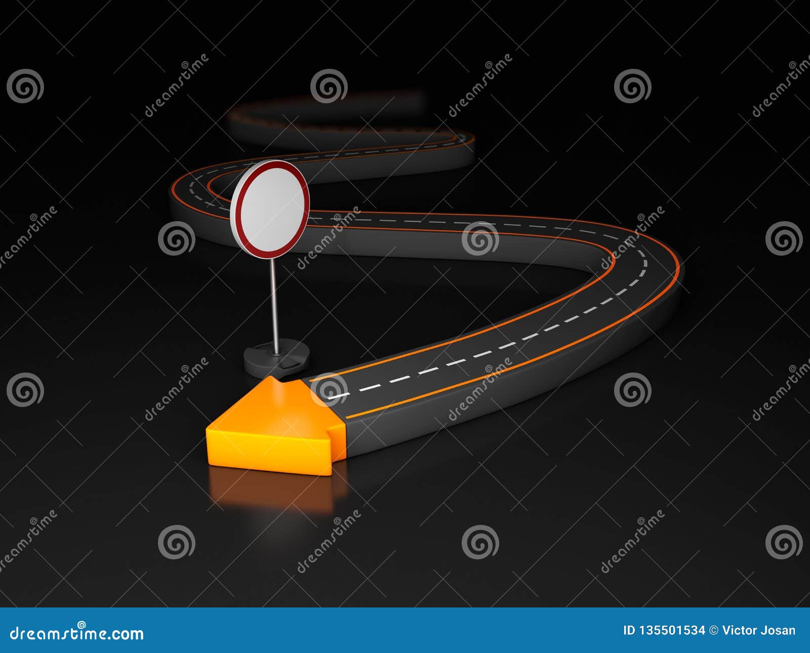 3d Illustration of Highway Arrow at the End of a Road with Road Sign ...