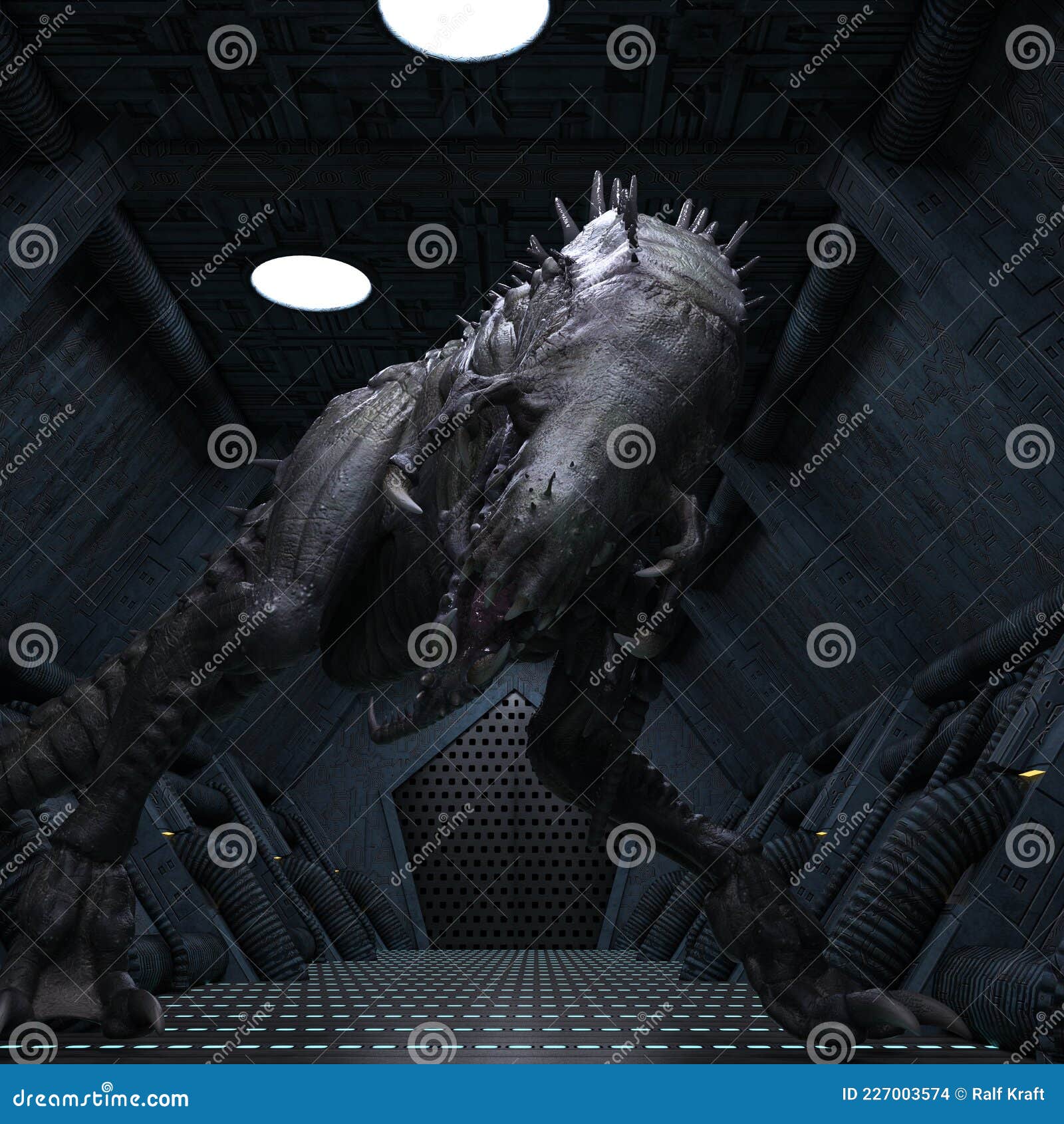 3D-illustration of a Horrible Alien Creature in a Spacehsip Stock ...