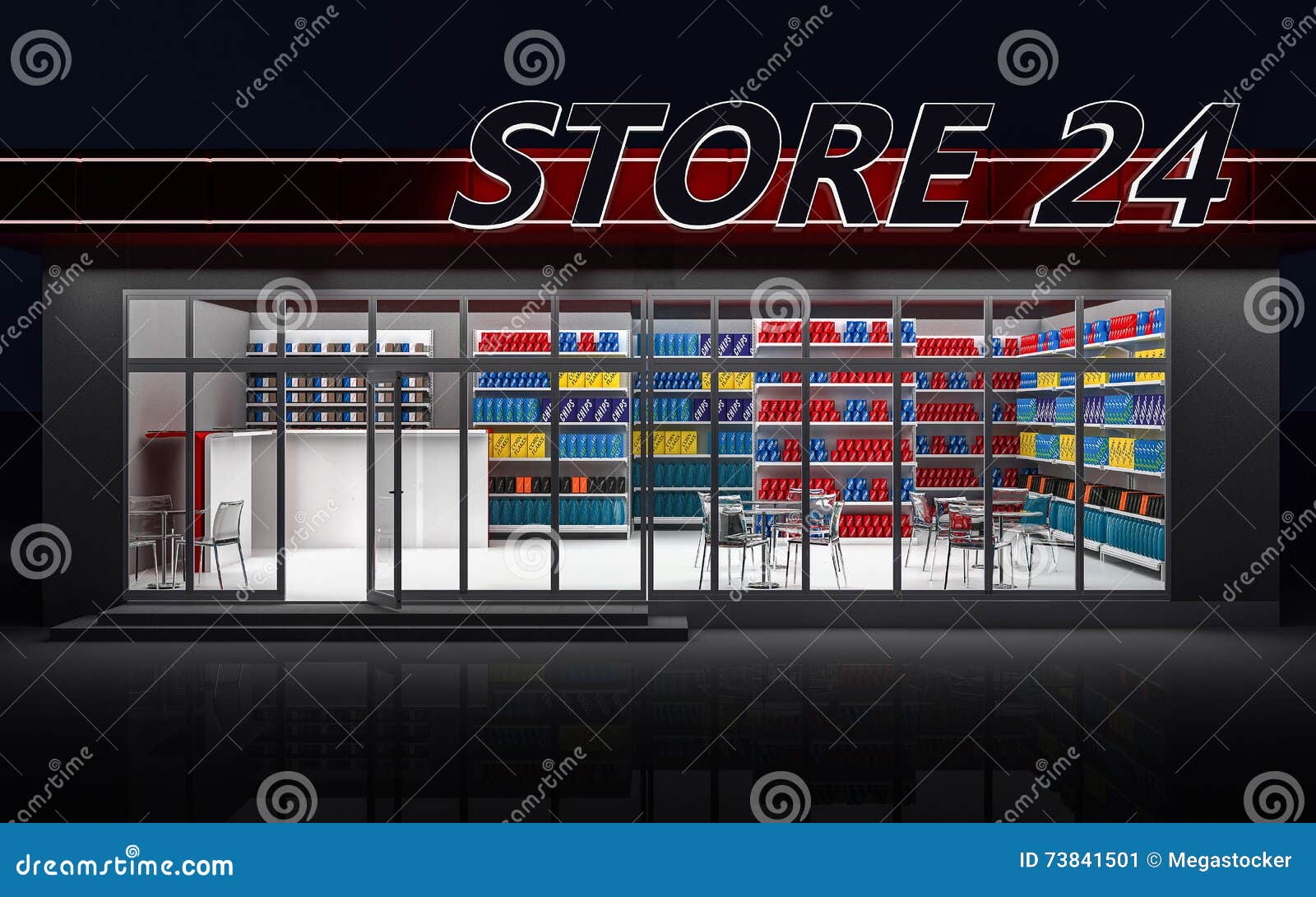 3D Illustration of a 24-hour Store at Night Stock Illustration ...