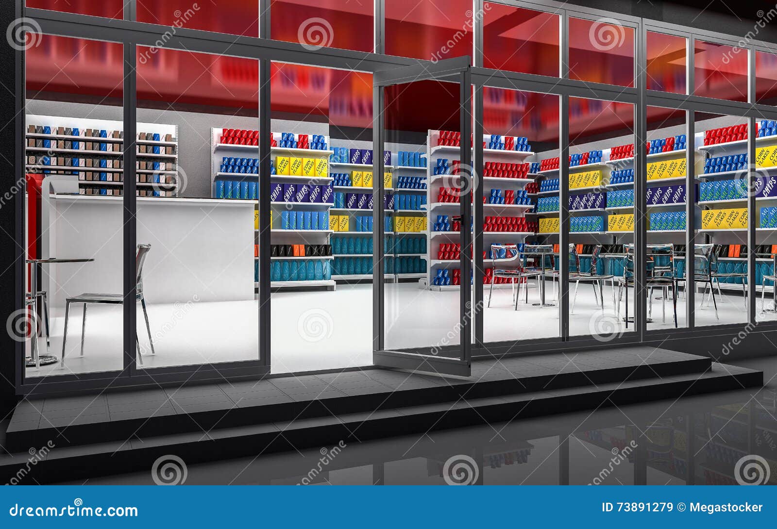 3D Illustration of a 24-hour Store at Night Stock Illustration ...