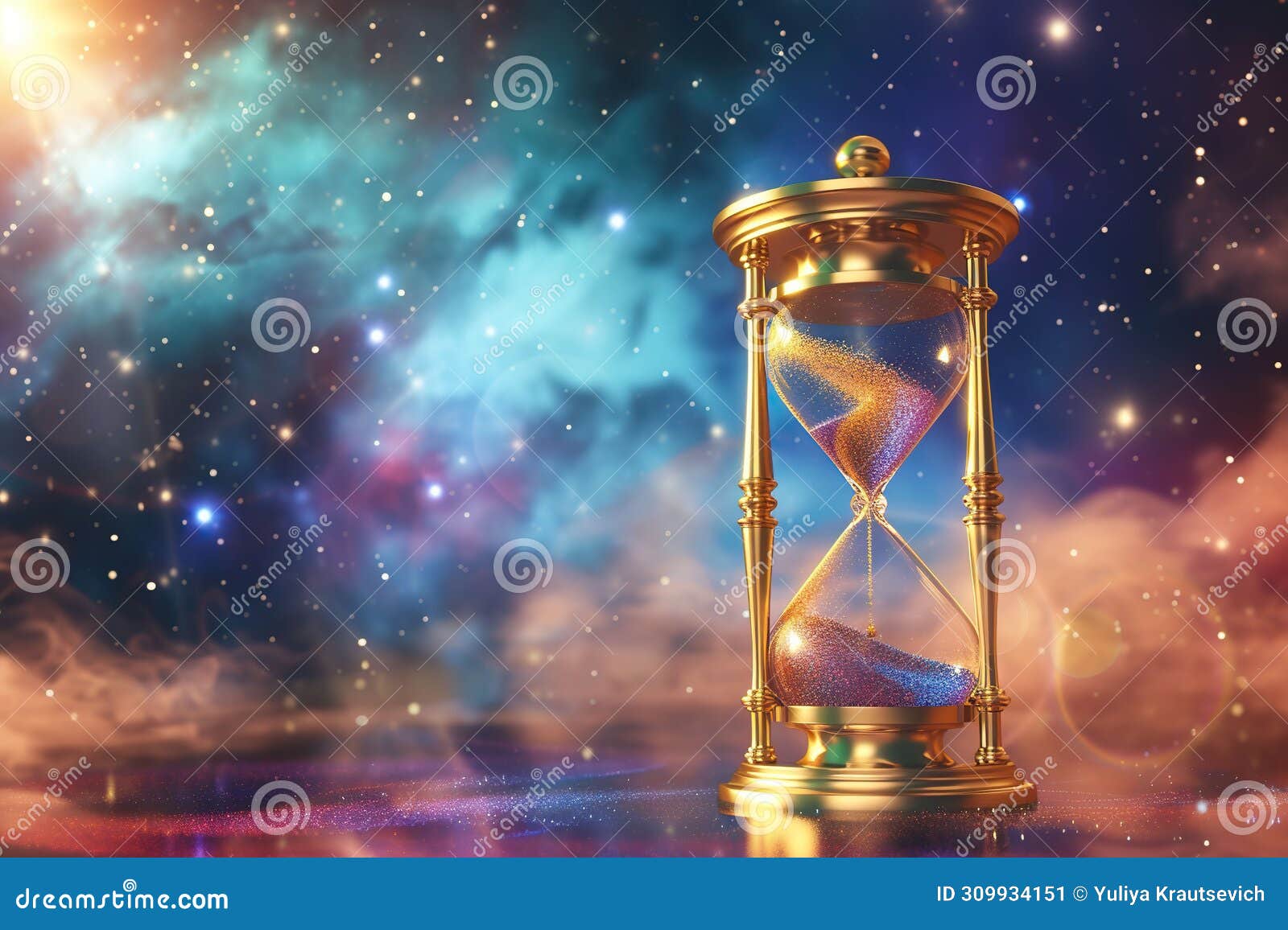 3d Illustration of Hourglass of Space Background with Stars and Nebula ...