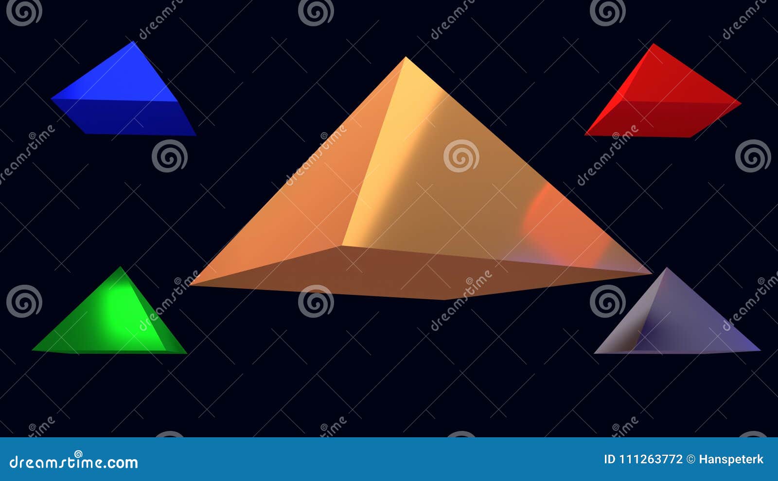 3d Illustration of Hovering Glossy Pyramids Stock Illustration ...