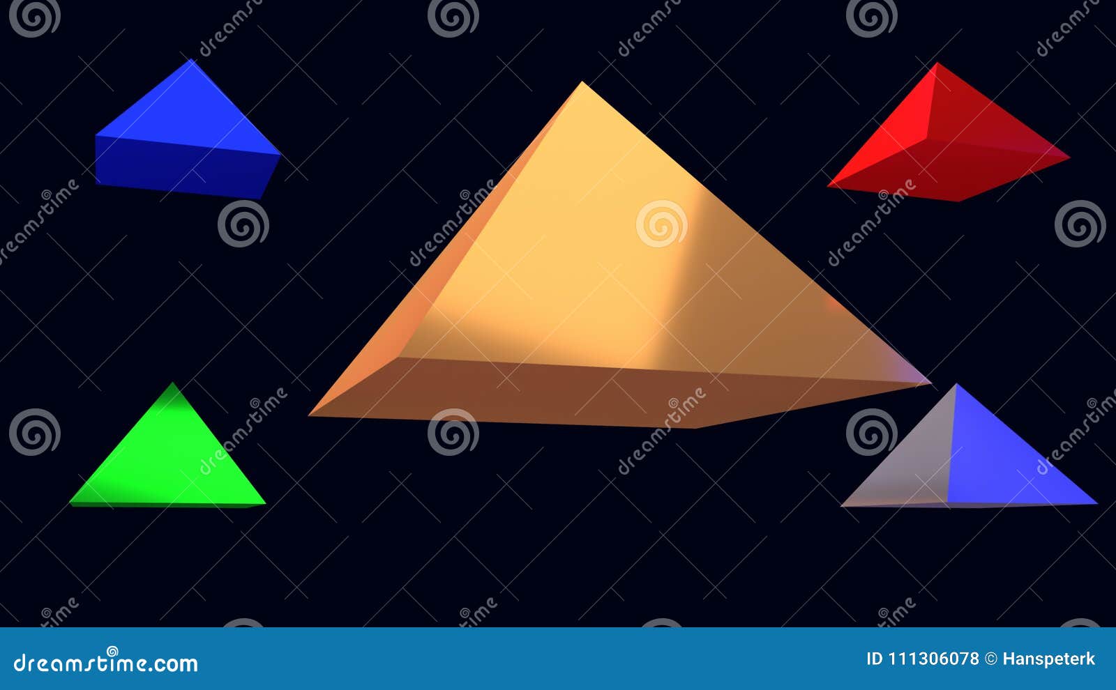 3d Illustration of Hovering Glossy Pyramids Stock Illustration ...