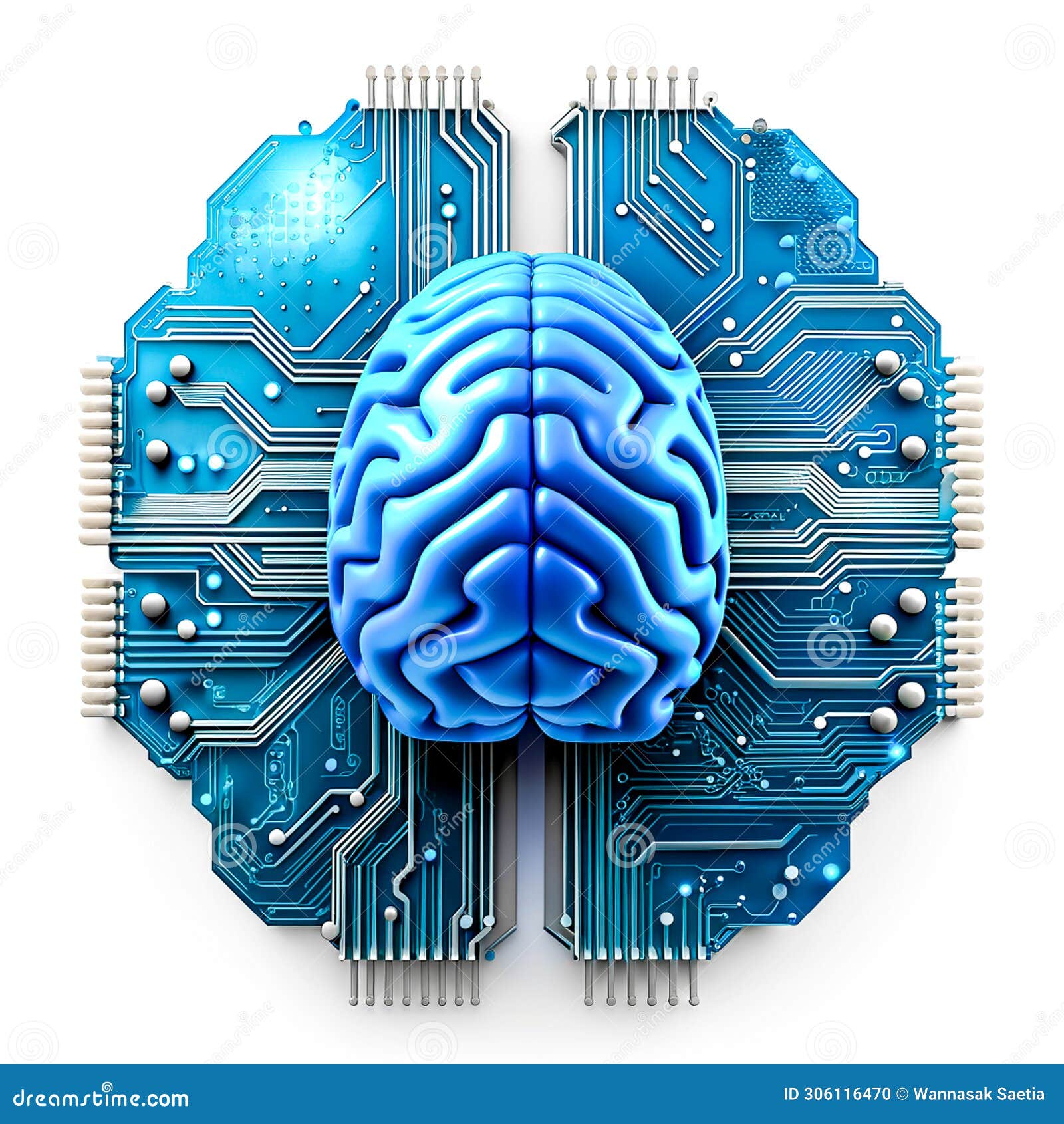 3d Illustration of Human Brain with Circuit Board Stock Illustration ...