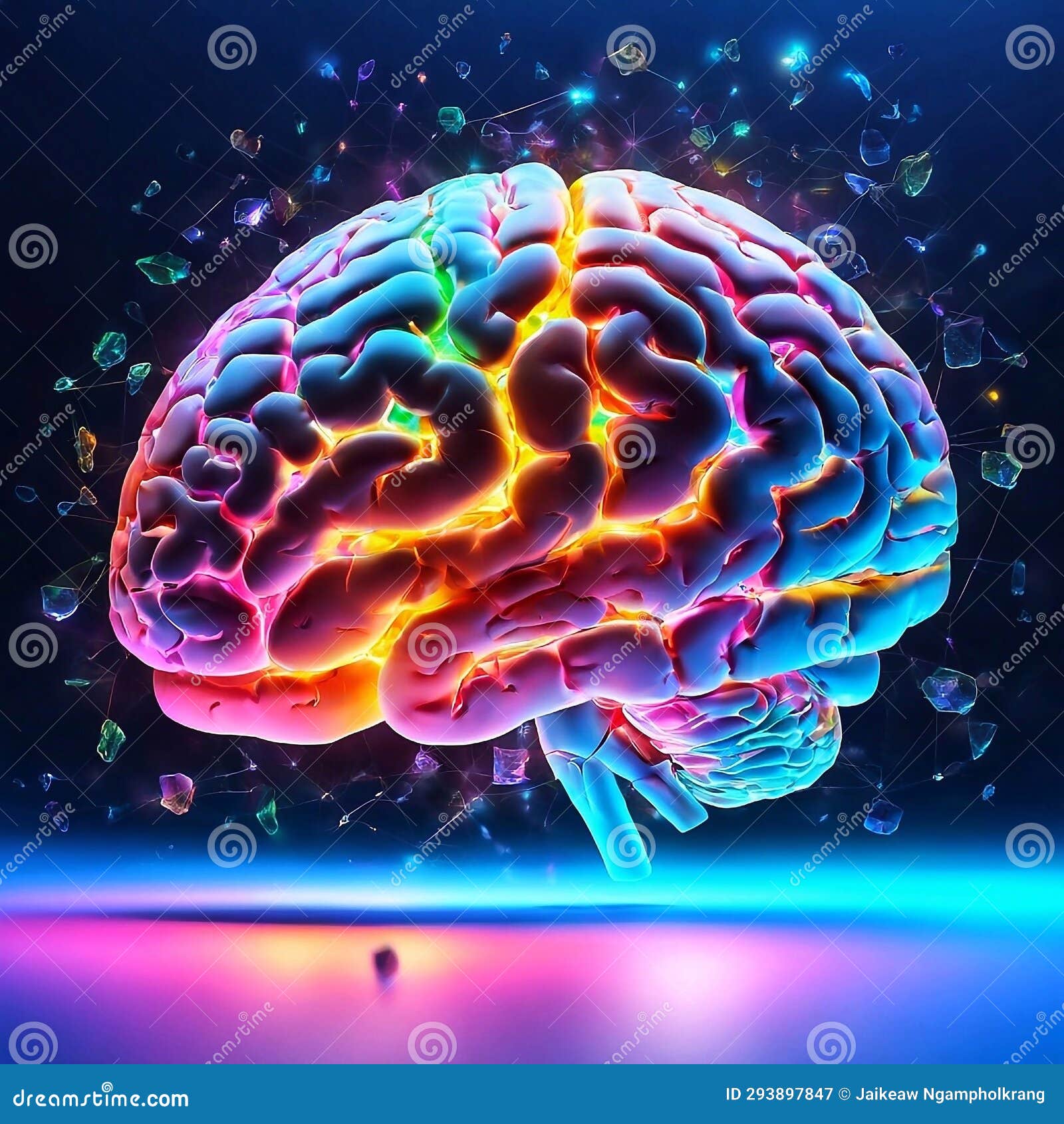 3D Illustration Human Brain on Colourful Digital Background Stock ...