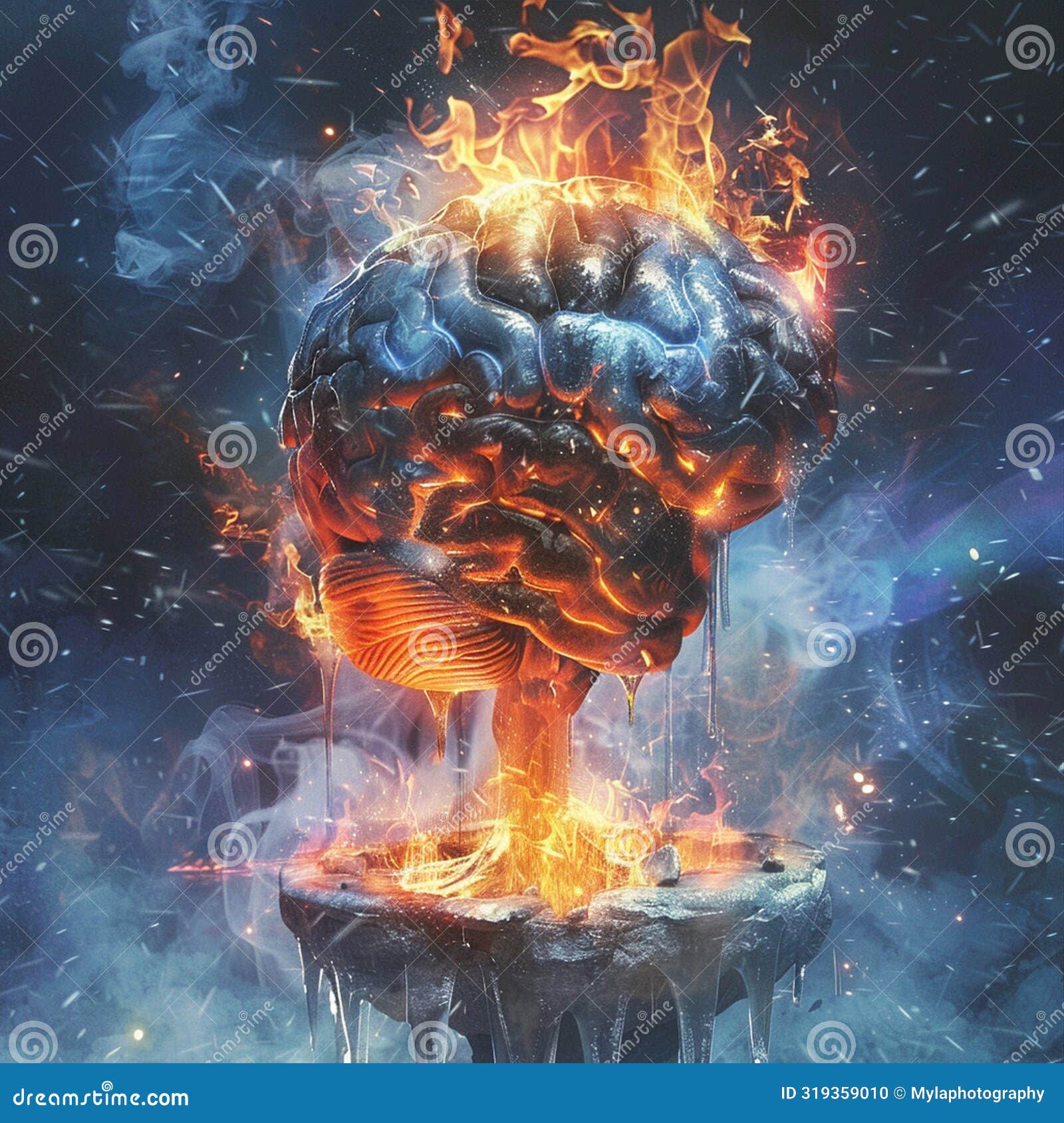The Human Brain Shown with Flames Stock Illustration - Illustration of ...
