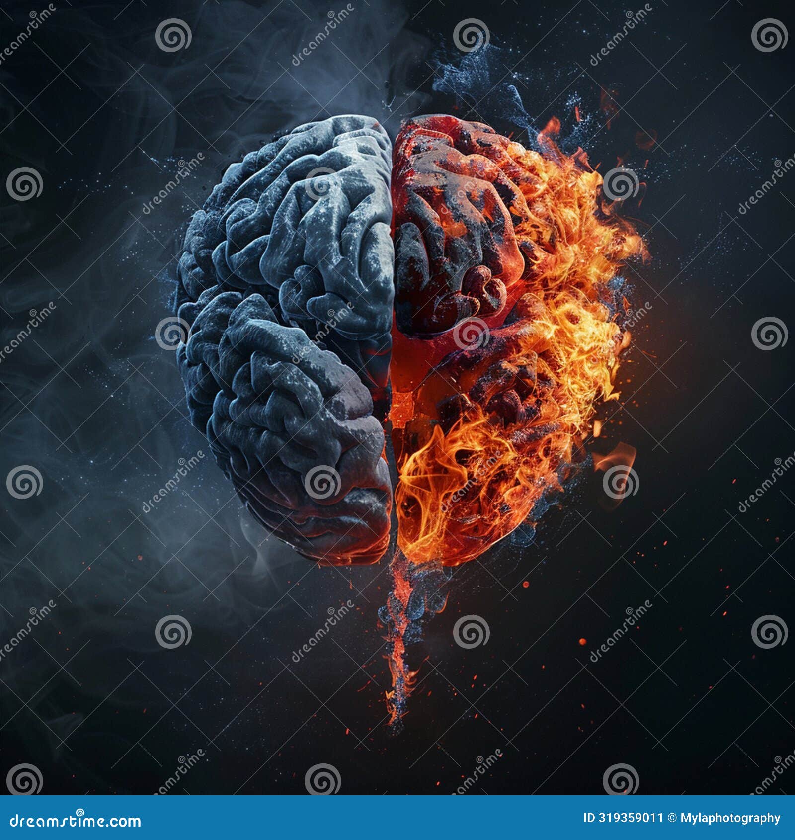 The Human Brain Shown with Flames Stock Illustration - Illustration of ...