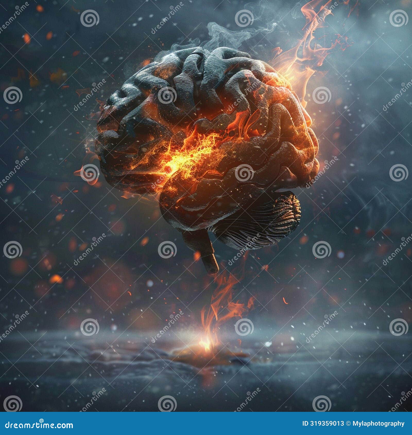 The Human Brain Shown with Flames Stock Illustration - Illustration of ...
