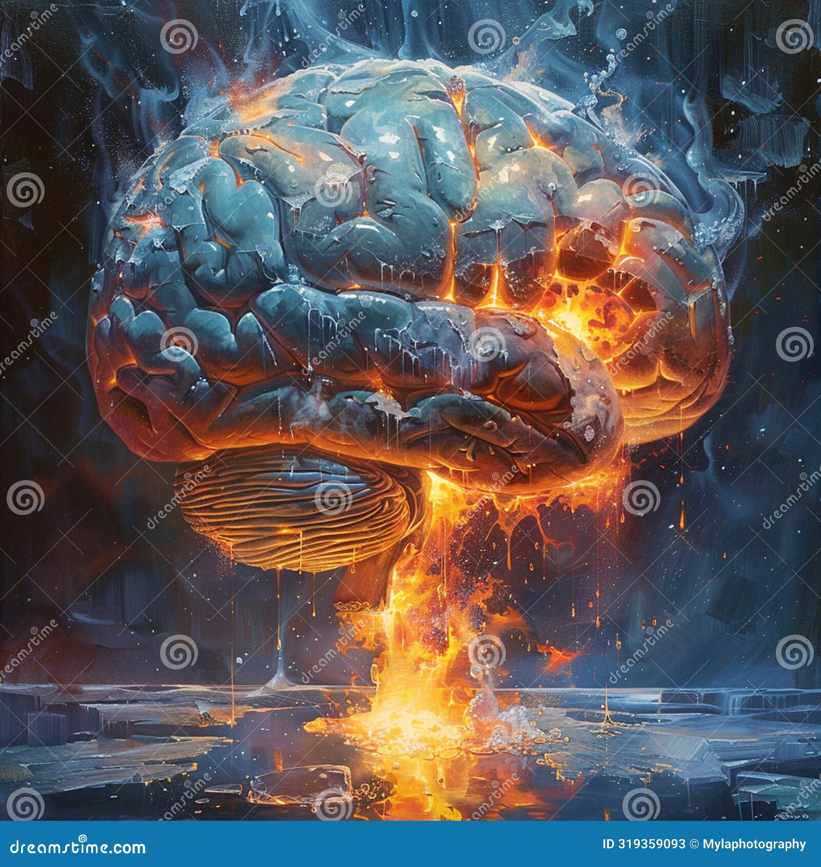 The Human Brain Shown with Flames Stock Illustration - Illustration of ...