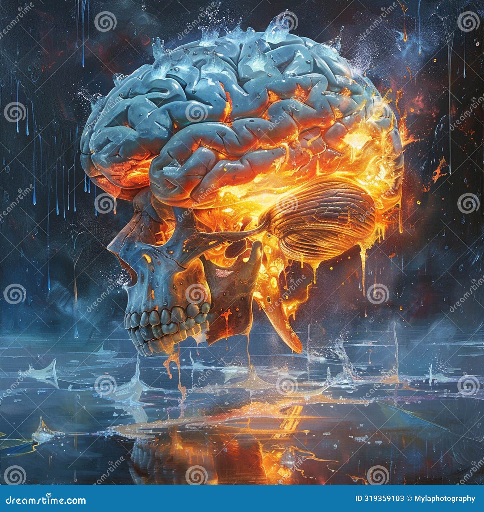 The Human Brain Shown with Flames Stock Illustration - Illustration of ...