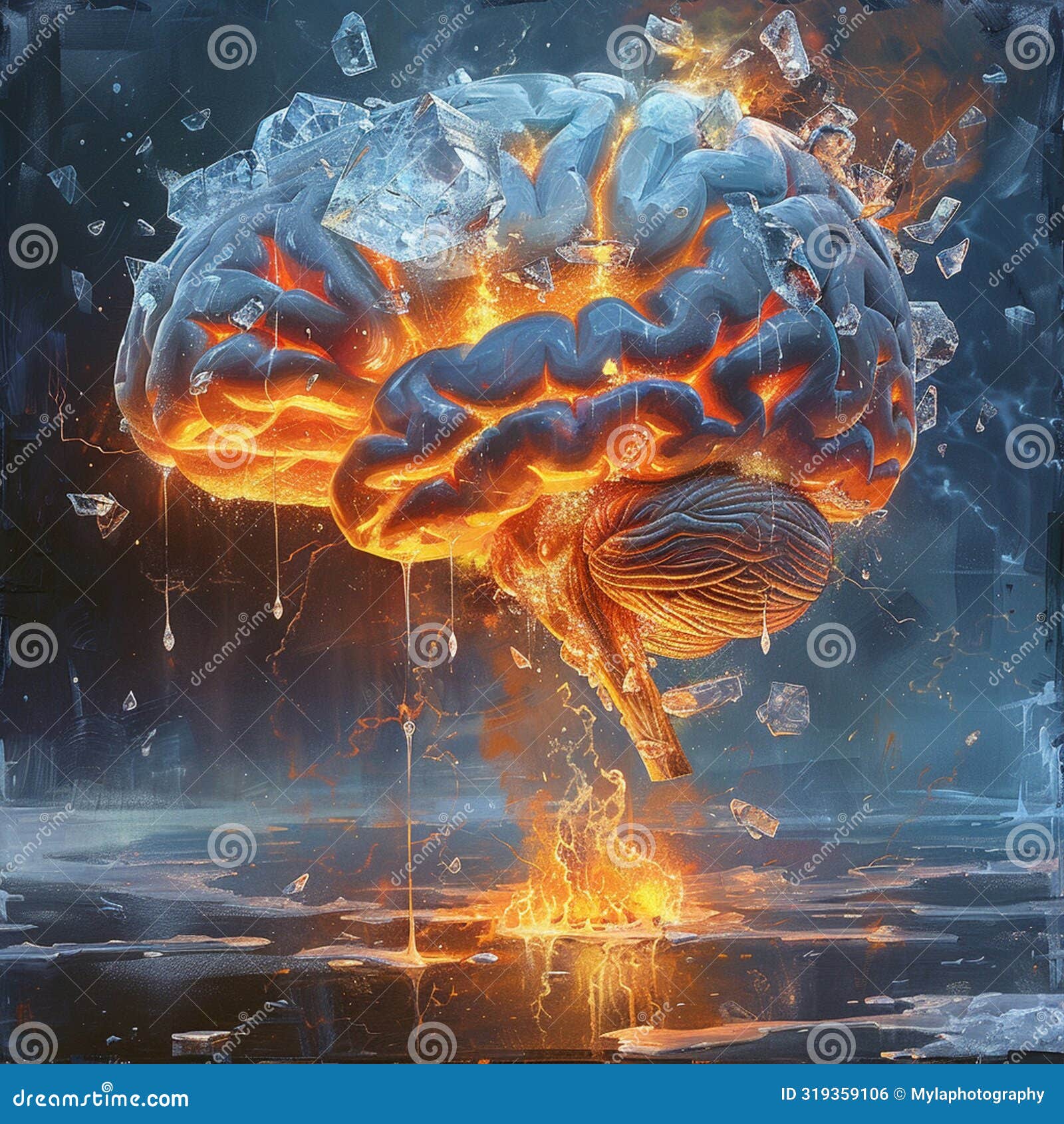 The Human Brain Shown with Flames Stock Illustration - Illustration of ...