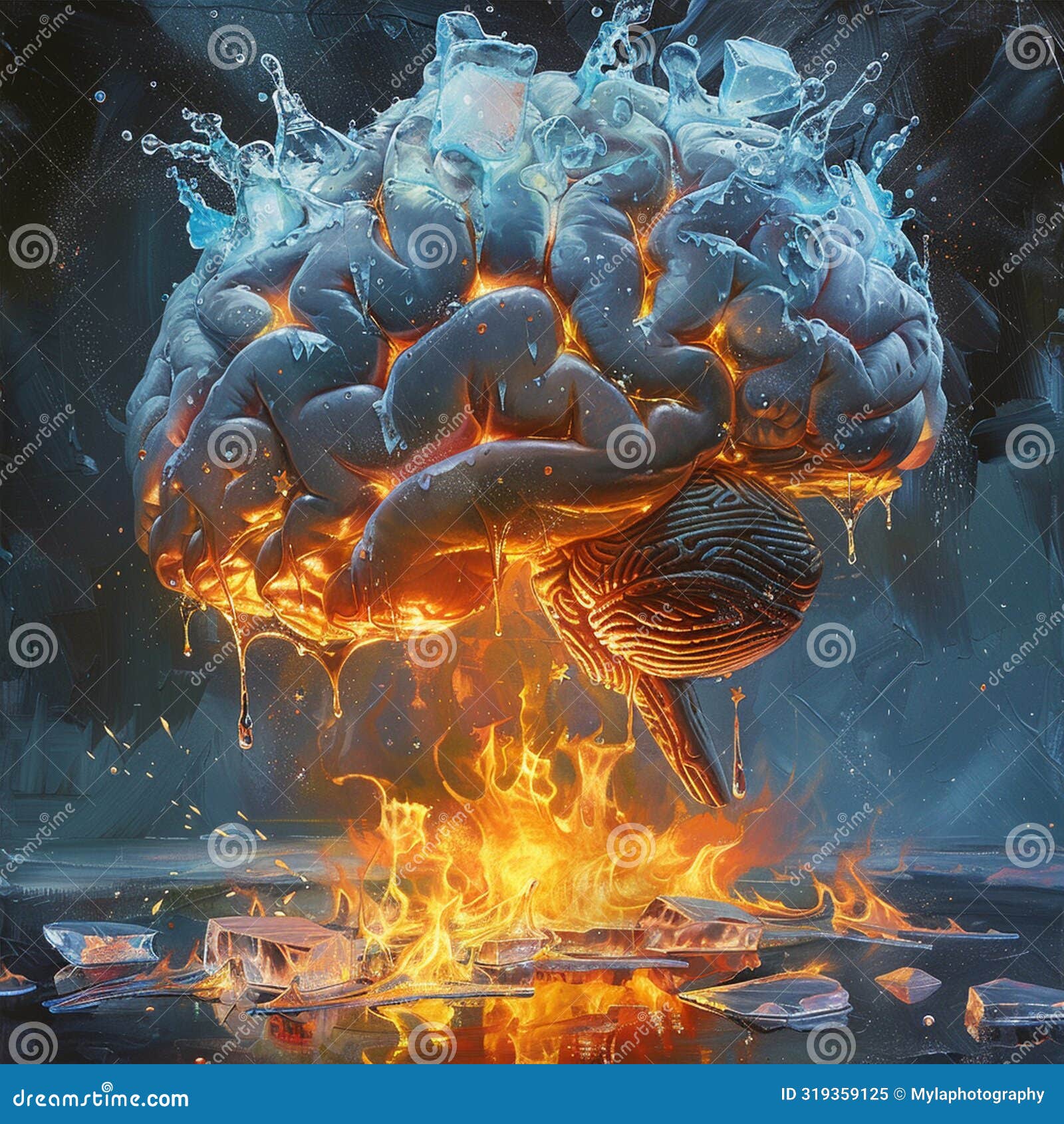 The Human Brain Shown with Flames Stock Illustration - Illustration of ...