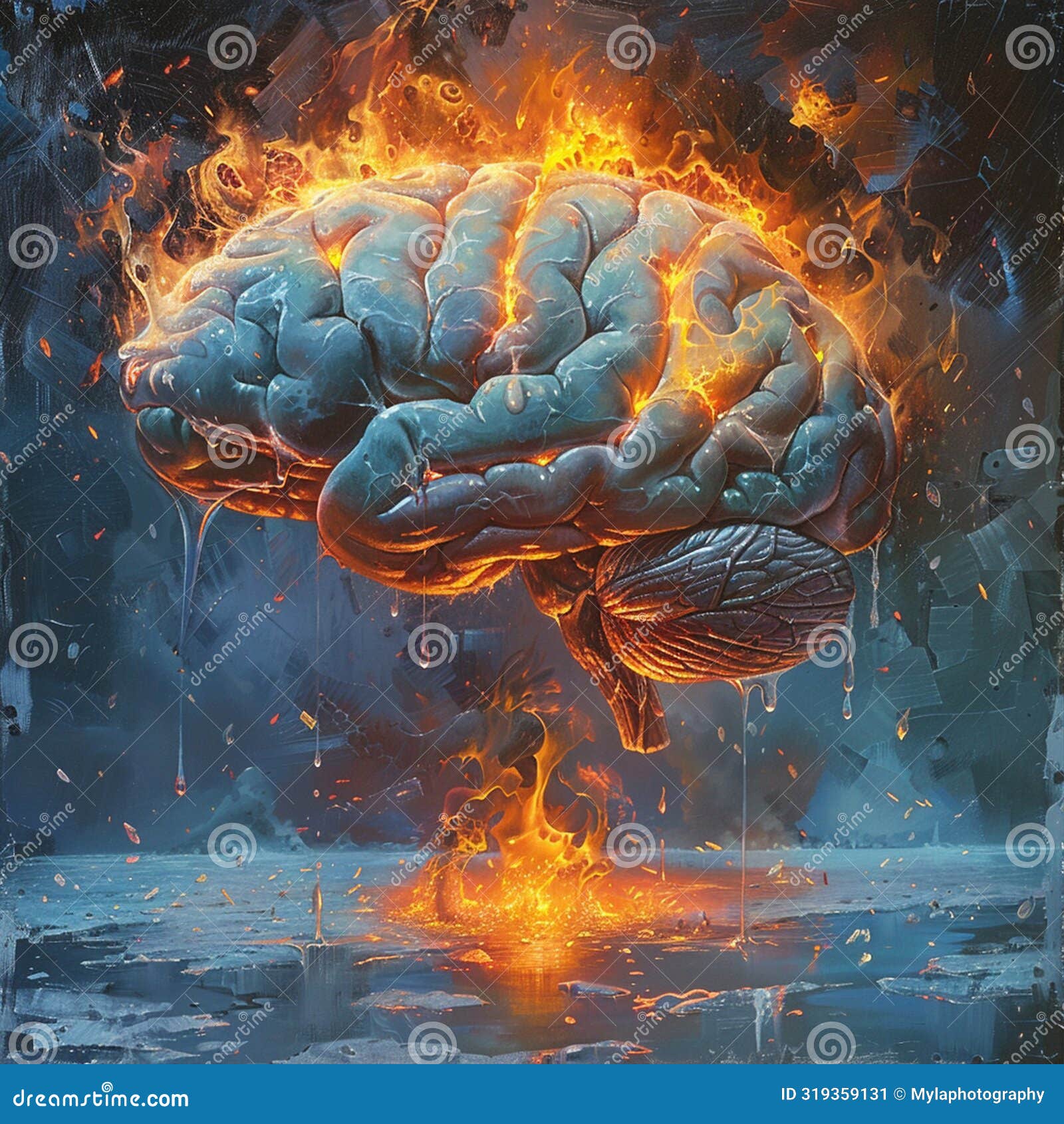 The Human Brain Shown with Flames Stock Illustration - Illustration of ...