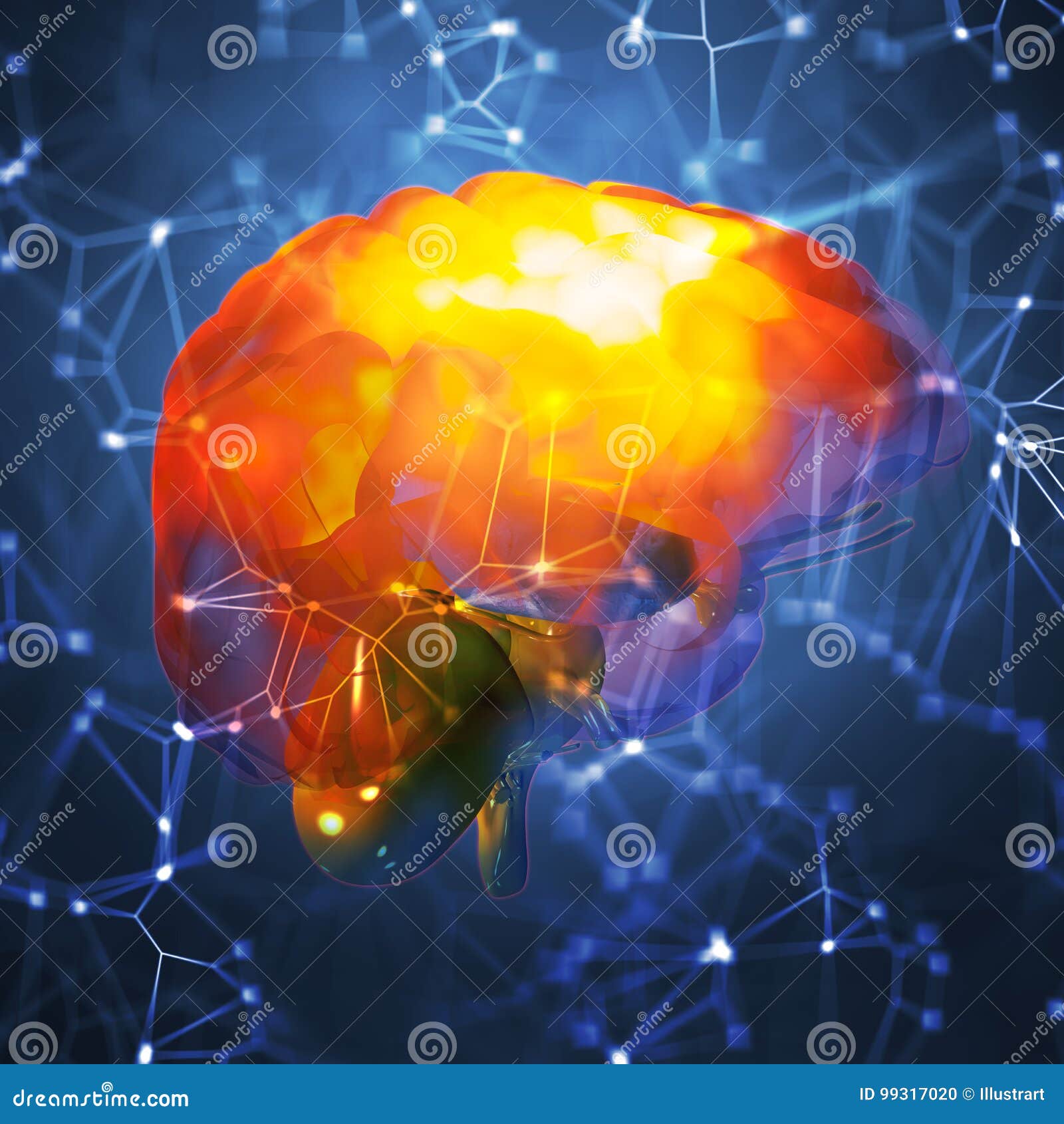 3d Illustration of a Human Brain Highlighted on Low-poly Abstract ...