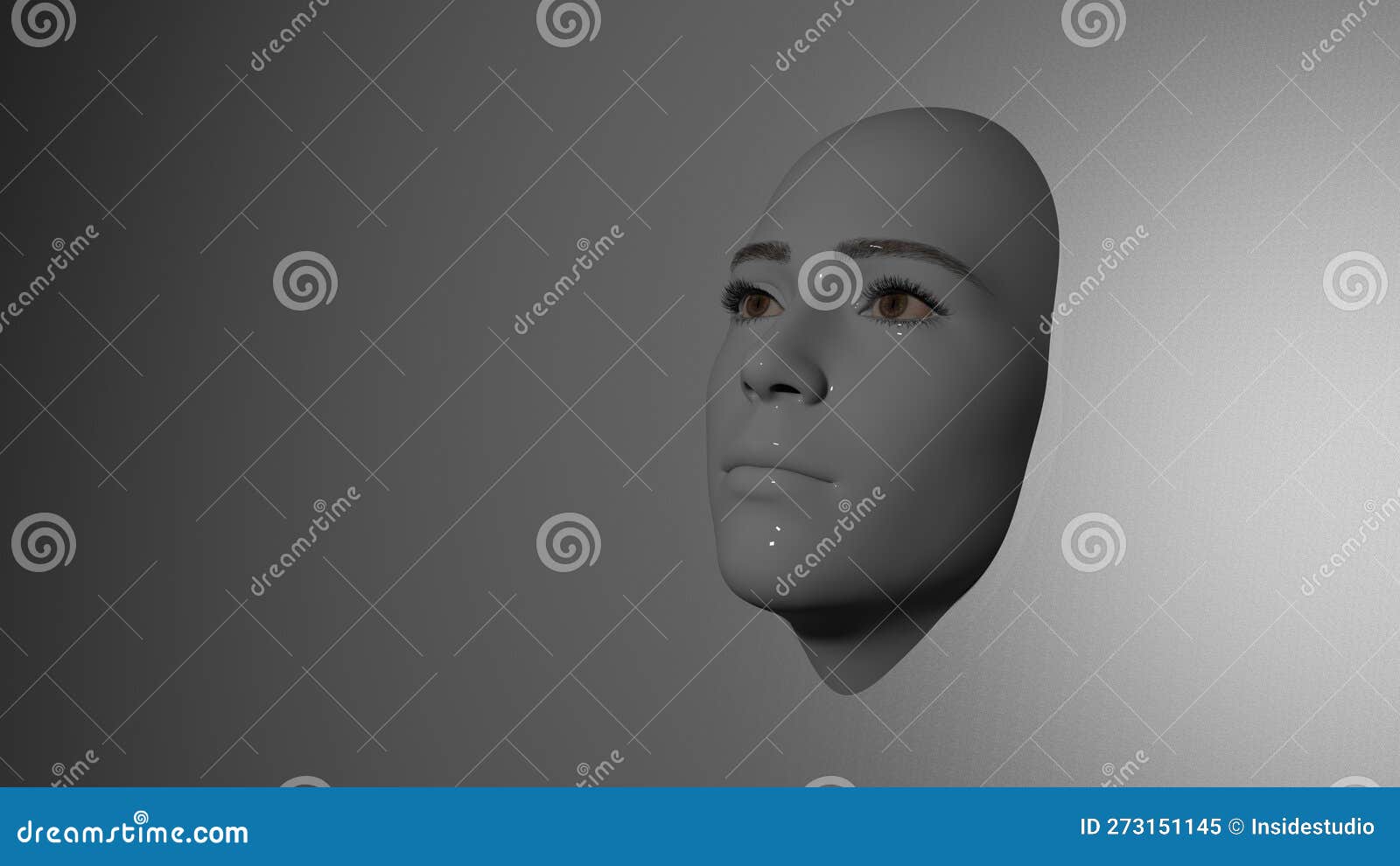 3d Illustration. Human Face Sticking Out of the Gray Background. Stock ...