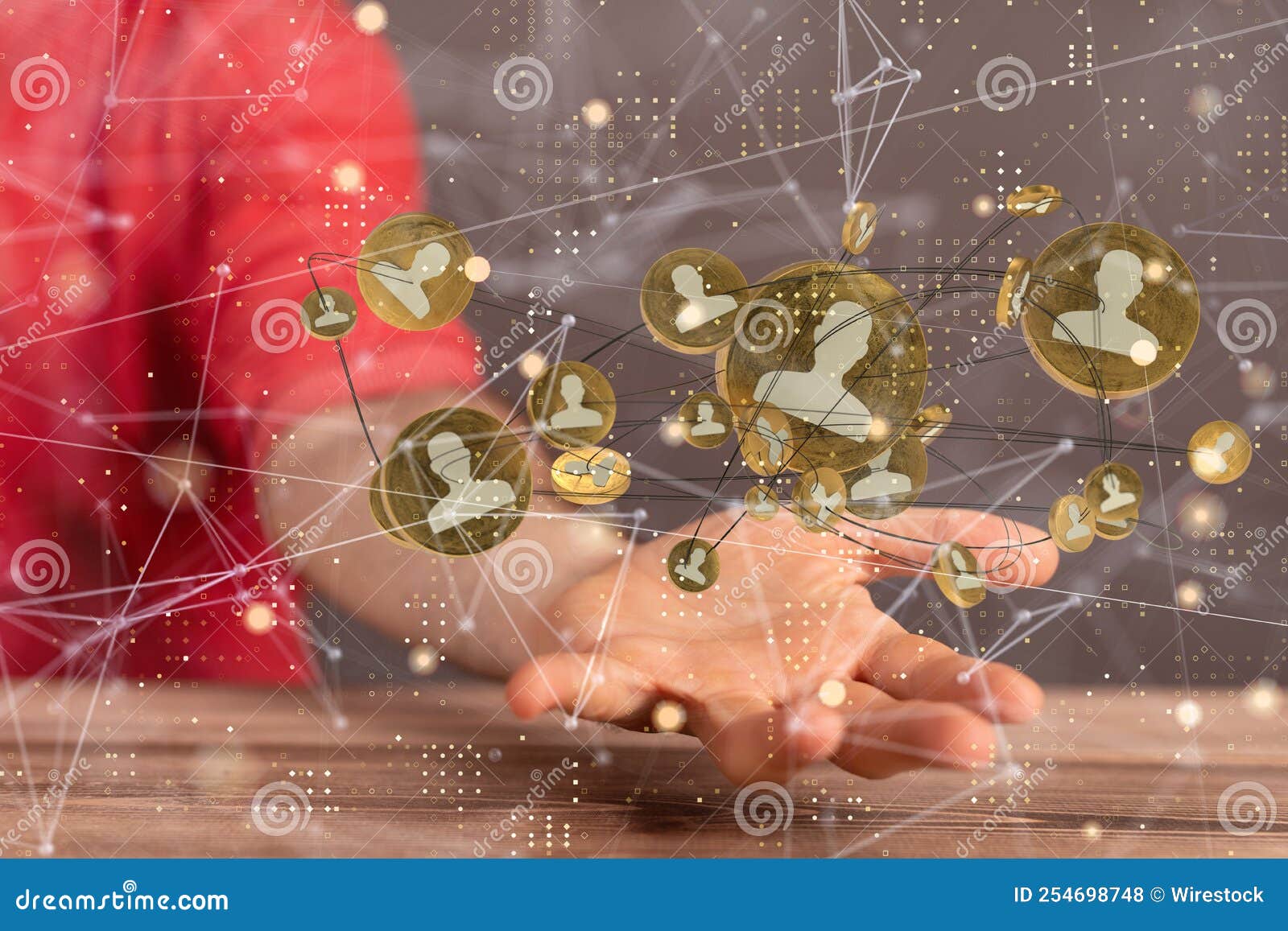 3D Illustration of Human Figures Floating Above a Hand Connected with ...