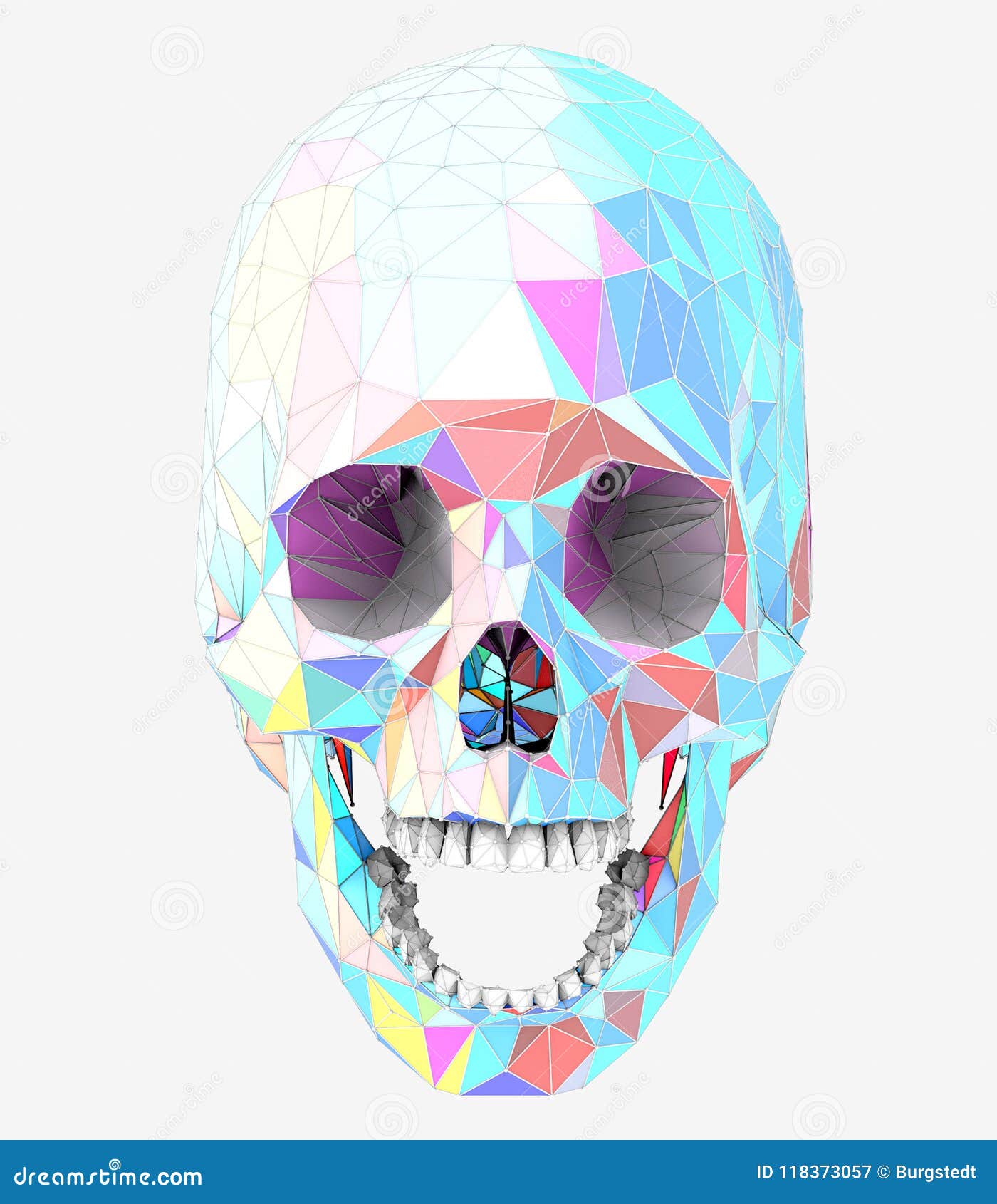 3d Illustration of a Human Skull with Colorful Low Poly Surface Stock ...