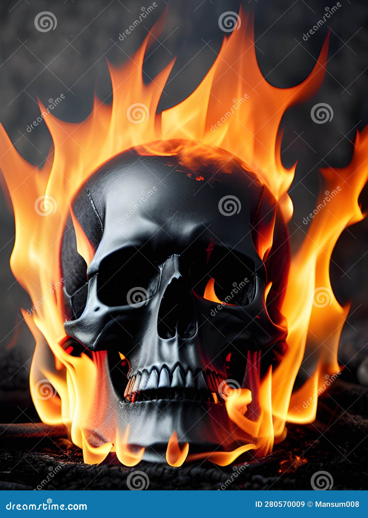 3D Illustration of Human Skull in Fire, Ai Generated Stock Illustration ...