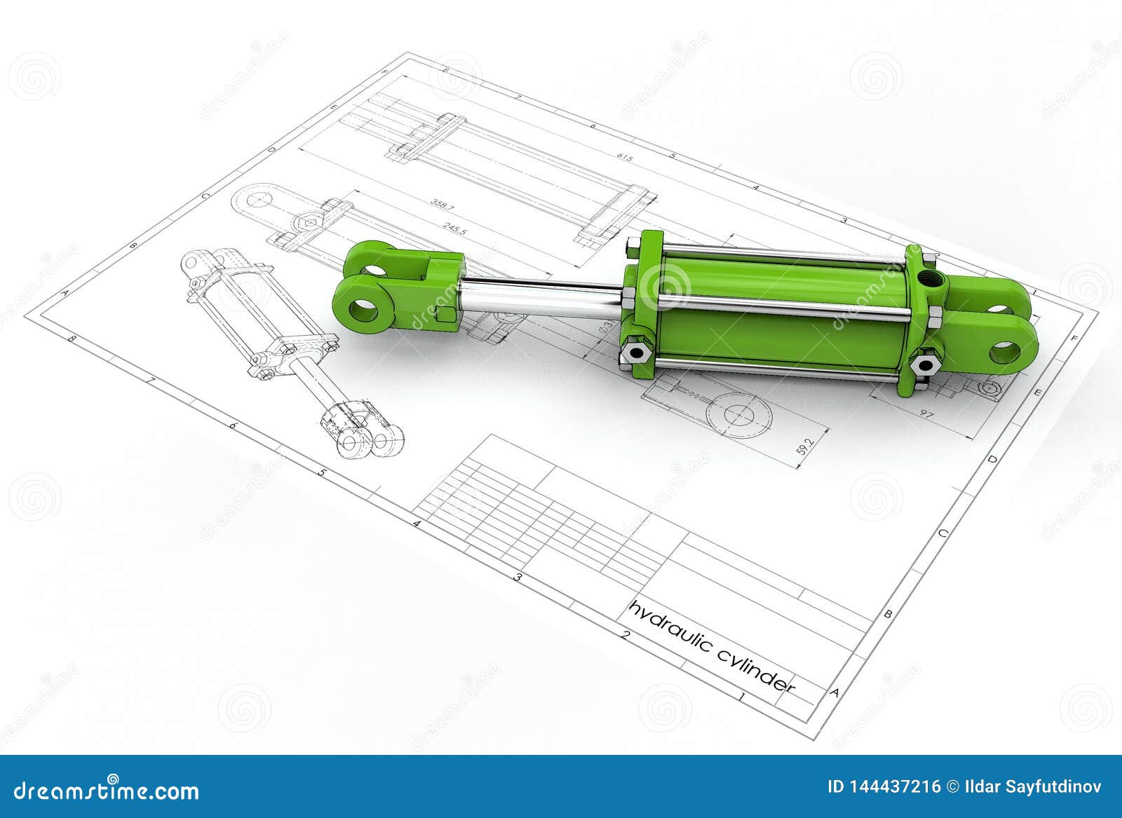 3d Illustration of Hydraulic Cylinder Stock Illustration - Illustration ...