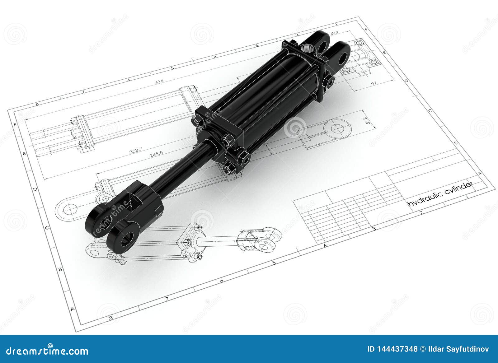 3d Illustration of Hydraulic Cylinder Stock Illustration - Illustration ...