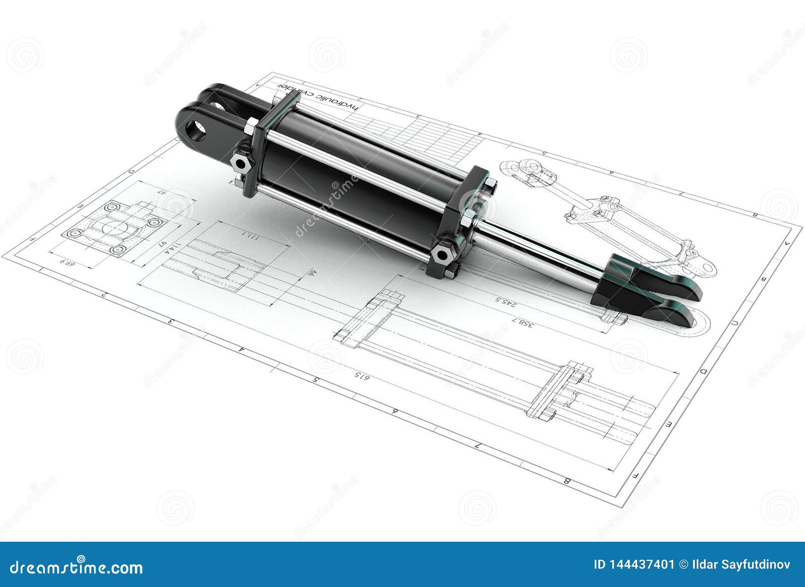 3d Illustration of Hydraulic Cylinder Stock Illustration - Illustration ...
