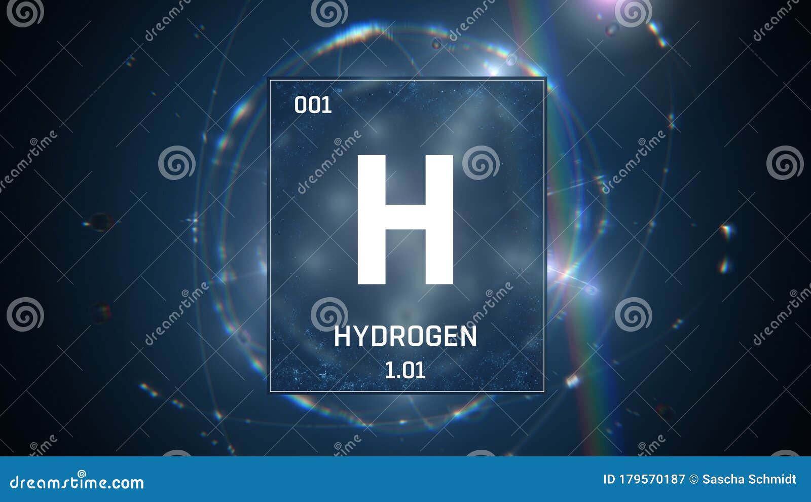 Hydrogen As Element 1 Of The Periodic Table 3D Illustration On Blue ...