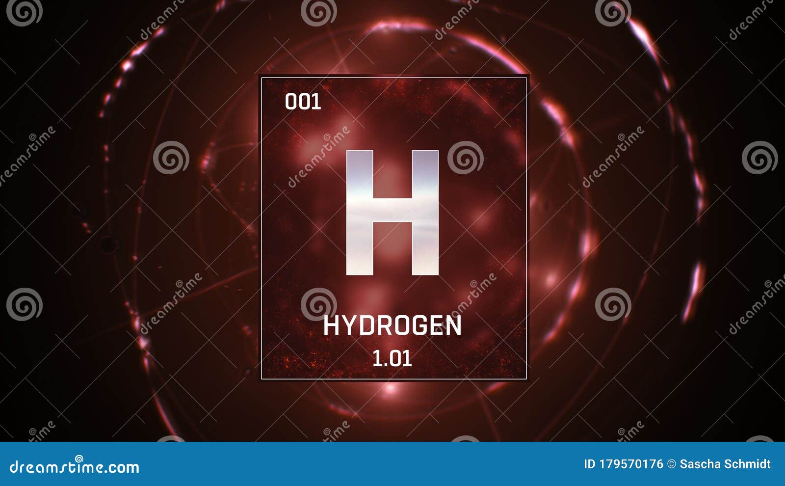 Hydrogen As Element 1 of the Periodic Table 3D Illustration on Red ...